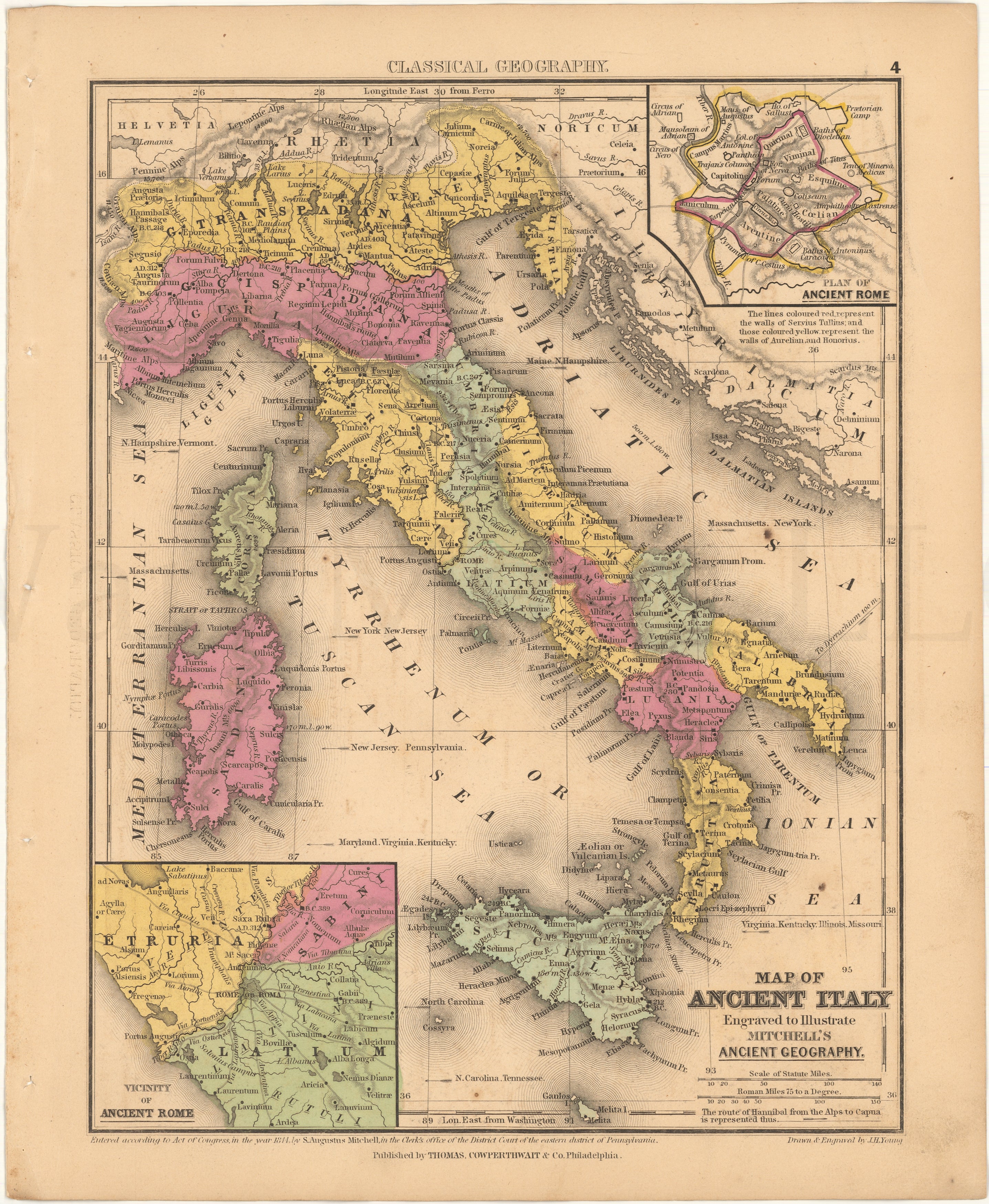 Ancient Italy Classical Map Pub. 1847 – WardMaps LLC