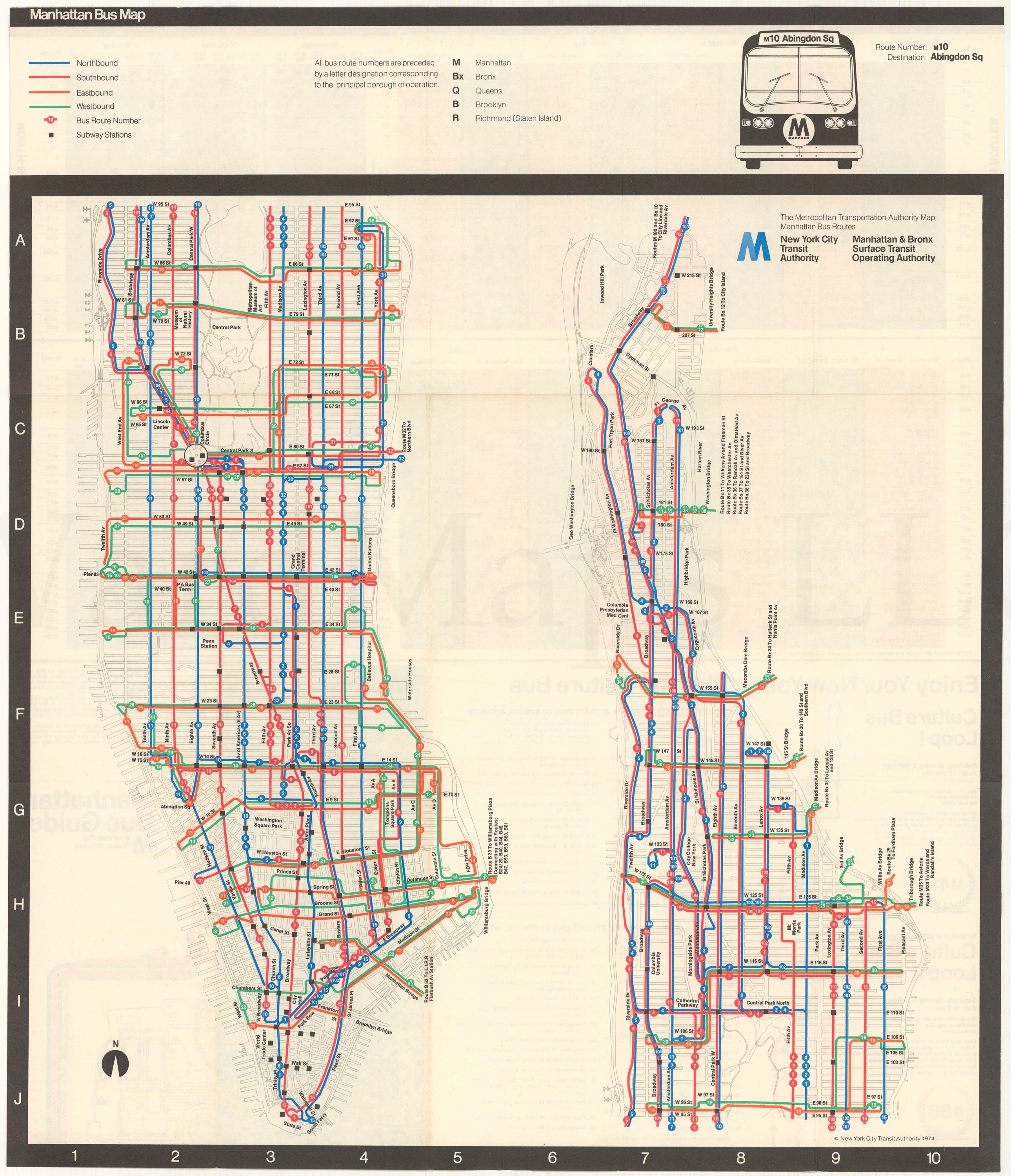 Manhattan, New York Bus System Map 1974 – WardMaps LLC