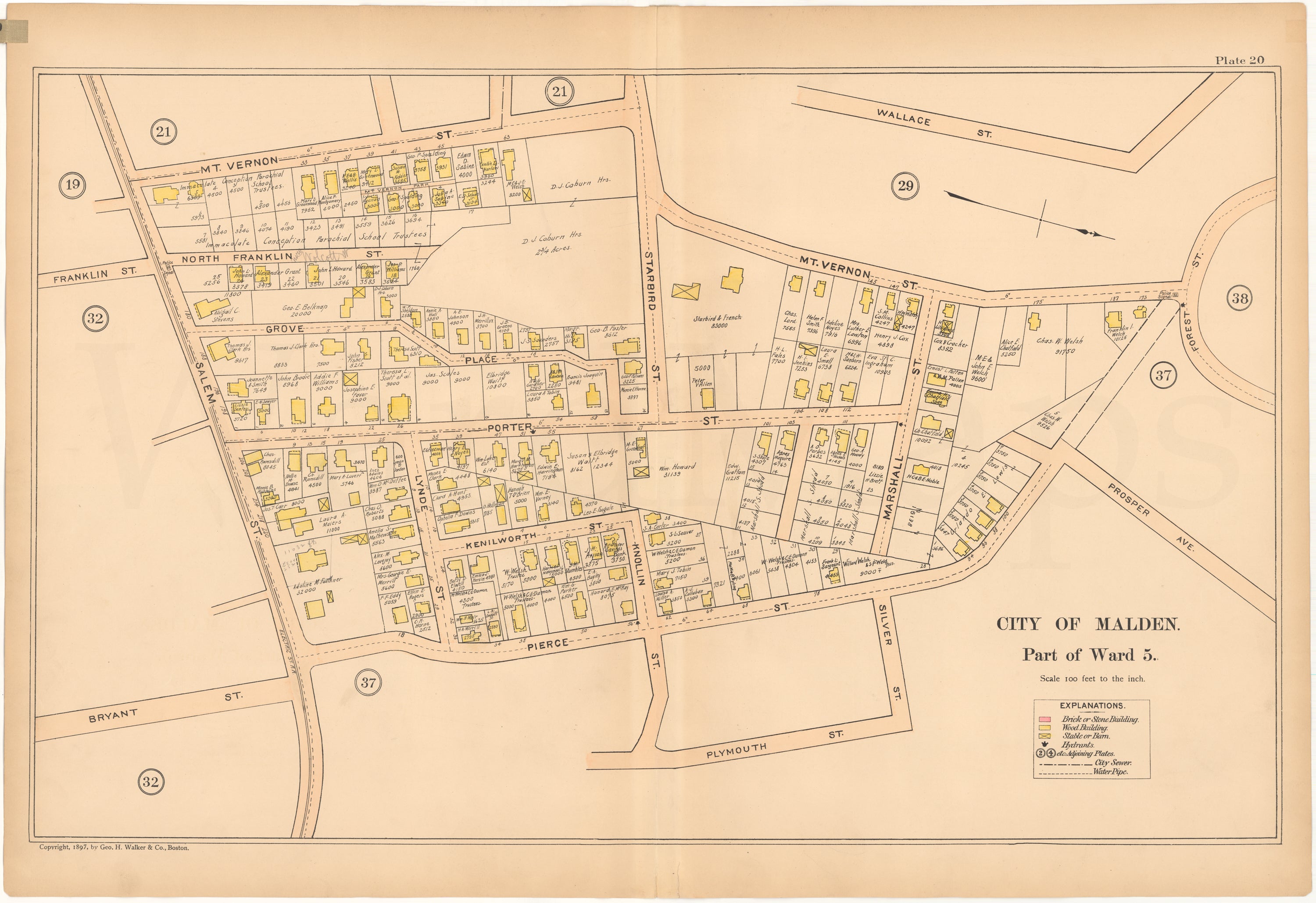 Malden Massachusetts 1897 Plate 20 Porter Street Wardmaps Llc