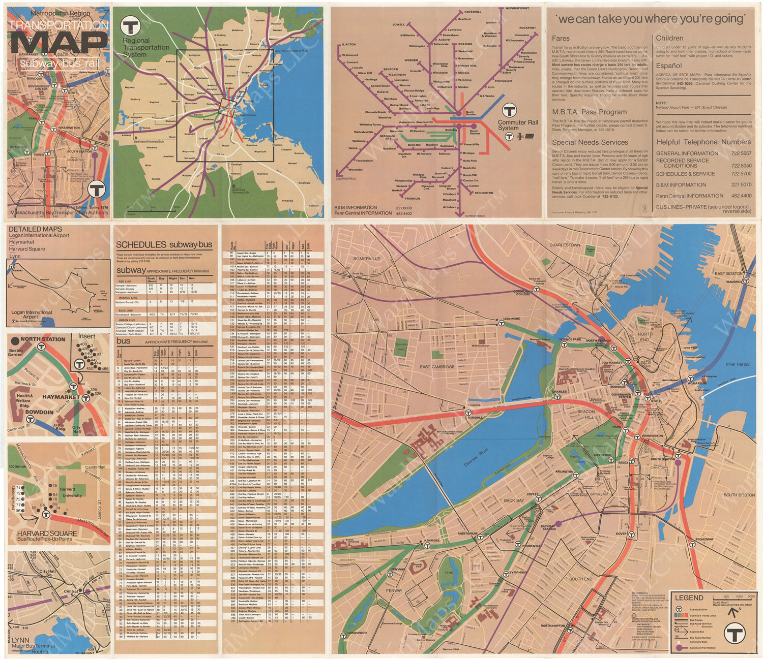 Boston, Massachusetts MBTA System Route Map 1976 Spring (Side B) – WardMaps LLC