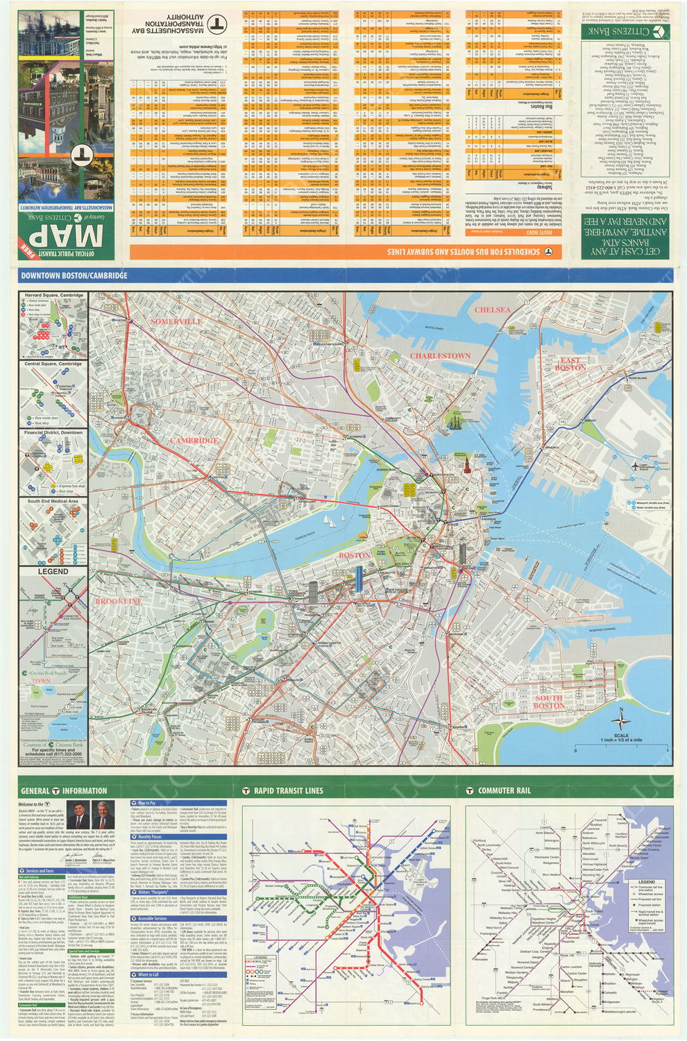 Boston, Massachusetts MBTA System Route Map 1996 (Side A) – WardMaps LLC