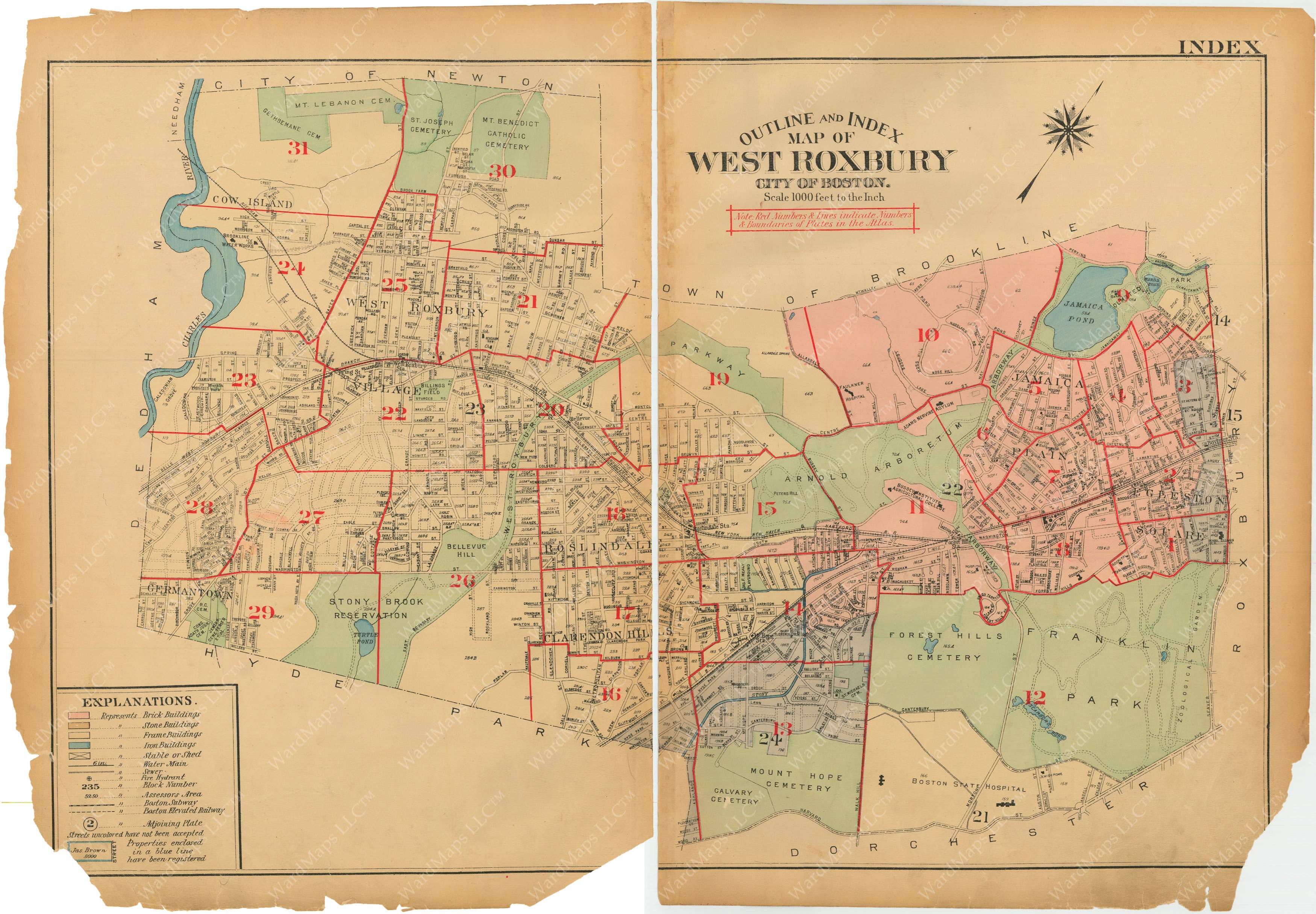 West Roxbury Massachusetts 1924 Index Map Wardmaps Llc