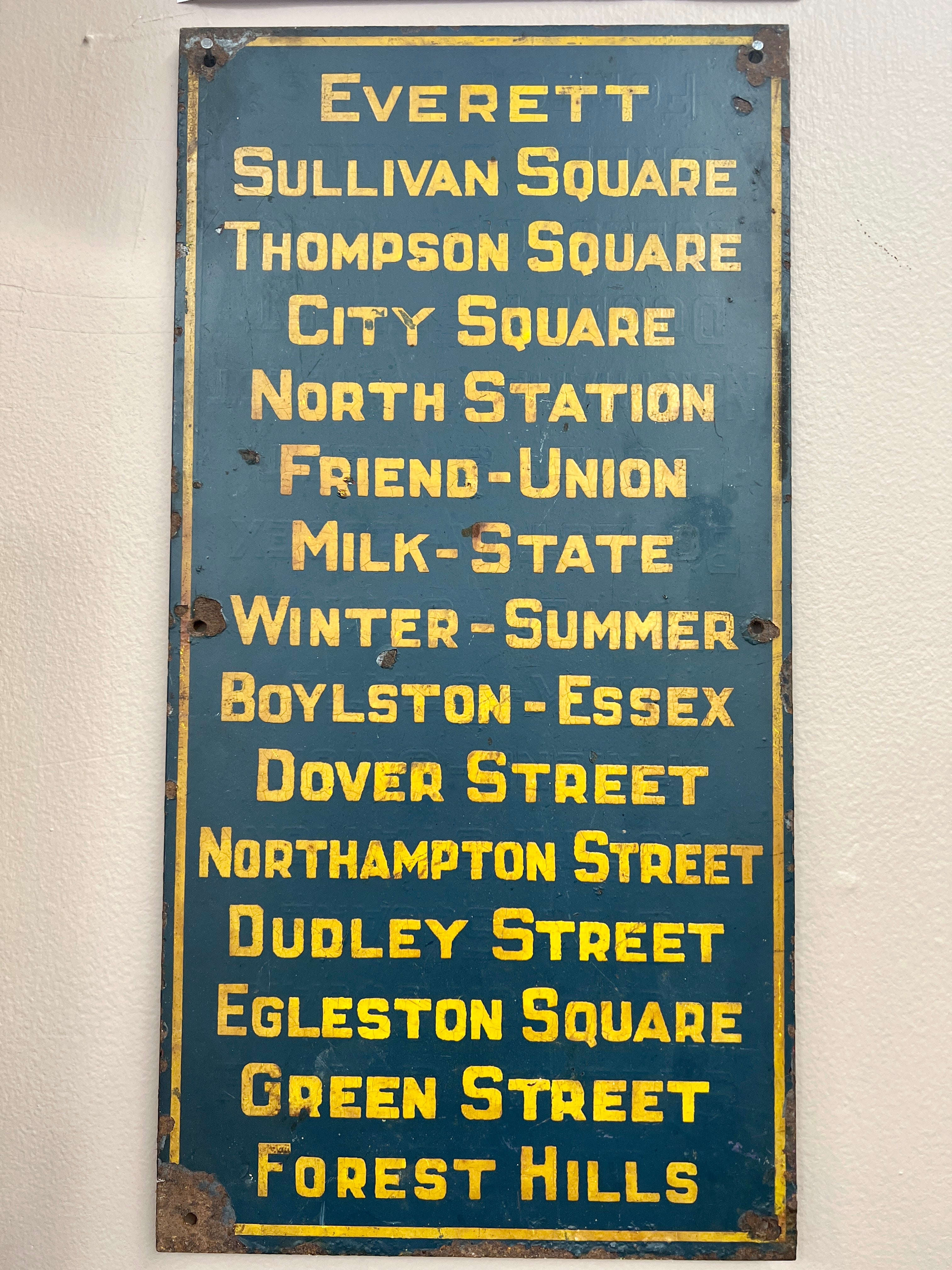 Boston Elevated Railway Co. (Massachusetts) "Order of Stations" Sign ...