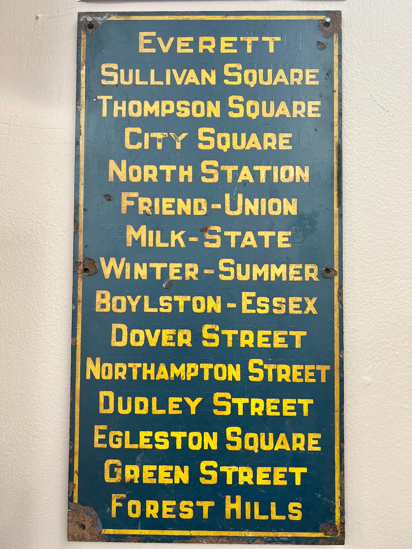 Boston Elevated Railway Co. (Massachusetts) "Order of Stations" Sign ...
