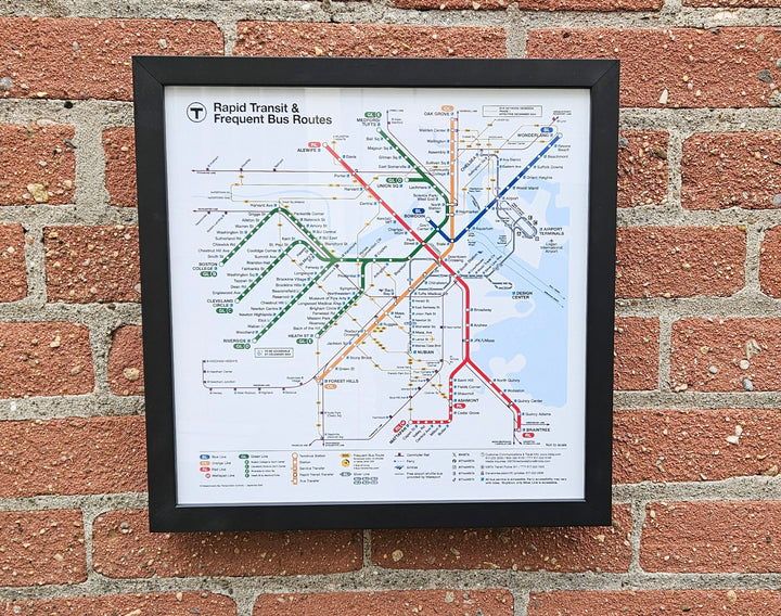 Boston MBTA Framed Rapid Transit & Frequent Bus Routes Map – WardMaps LLC