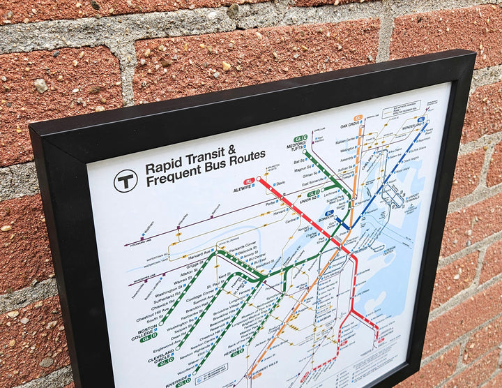 Boston MBTA Framed Rapid Transit & Frequent Bus Routes Map – WardMaps LLC
