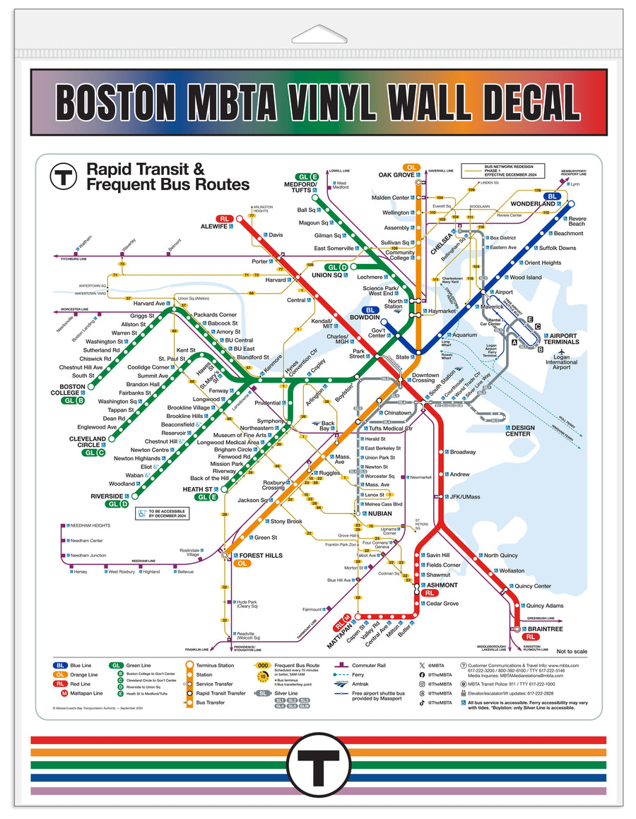 Boston MBTA Rapid Transit Map Adhesive Vinyl Wall Decal – WardMaps LLC