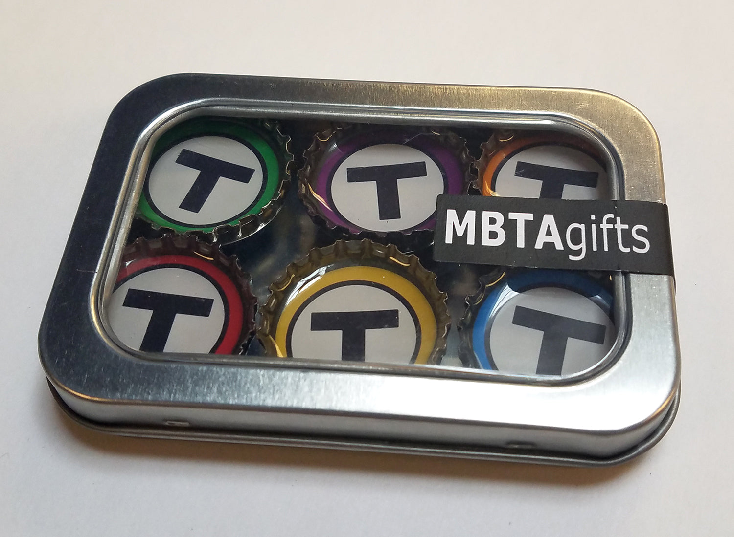 Boston MBTA "T" Logos Six Bottlecap Magnet Set in Tin – WardMaps LLC