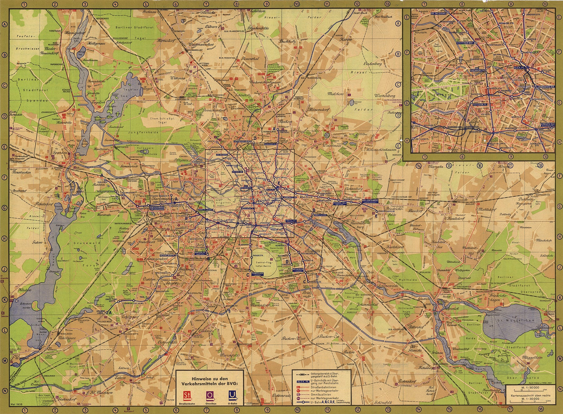 Berlin Transport Co. (Germany) 1938: Tram Omnibus Subway Map (Side B ...