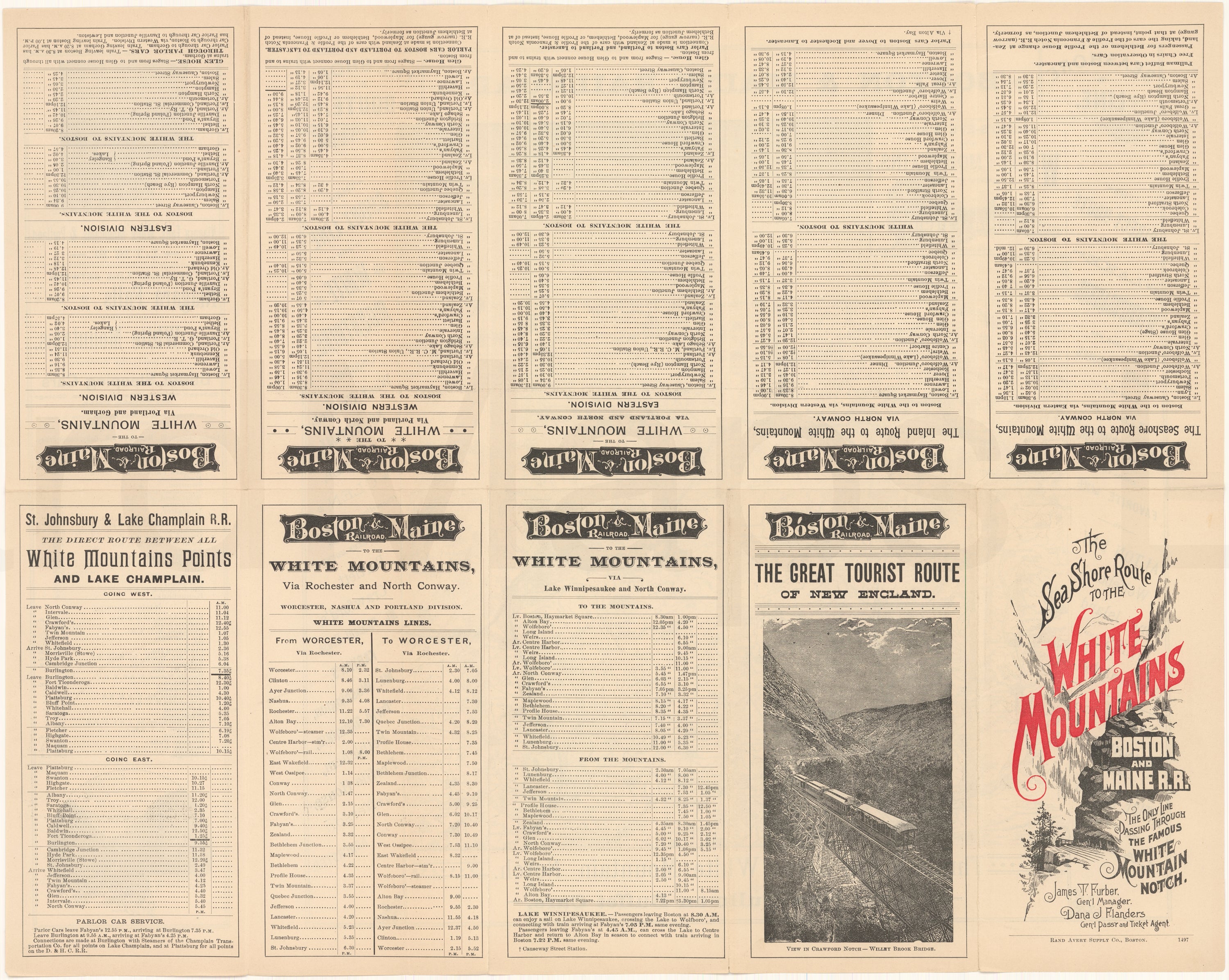 Boston & Maine Railroad Timetable and Map 1895 (circa) White Mountains ...