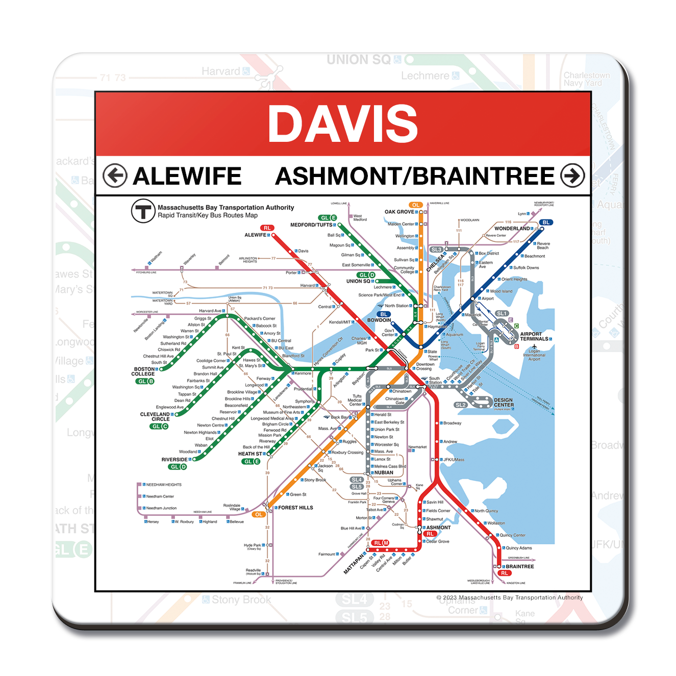 MBTA Davis Red Line Station Coaster – WardMaps LLC