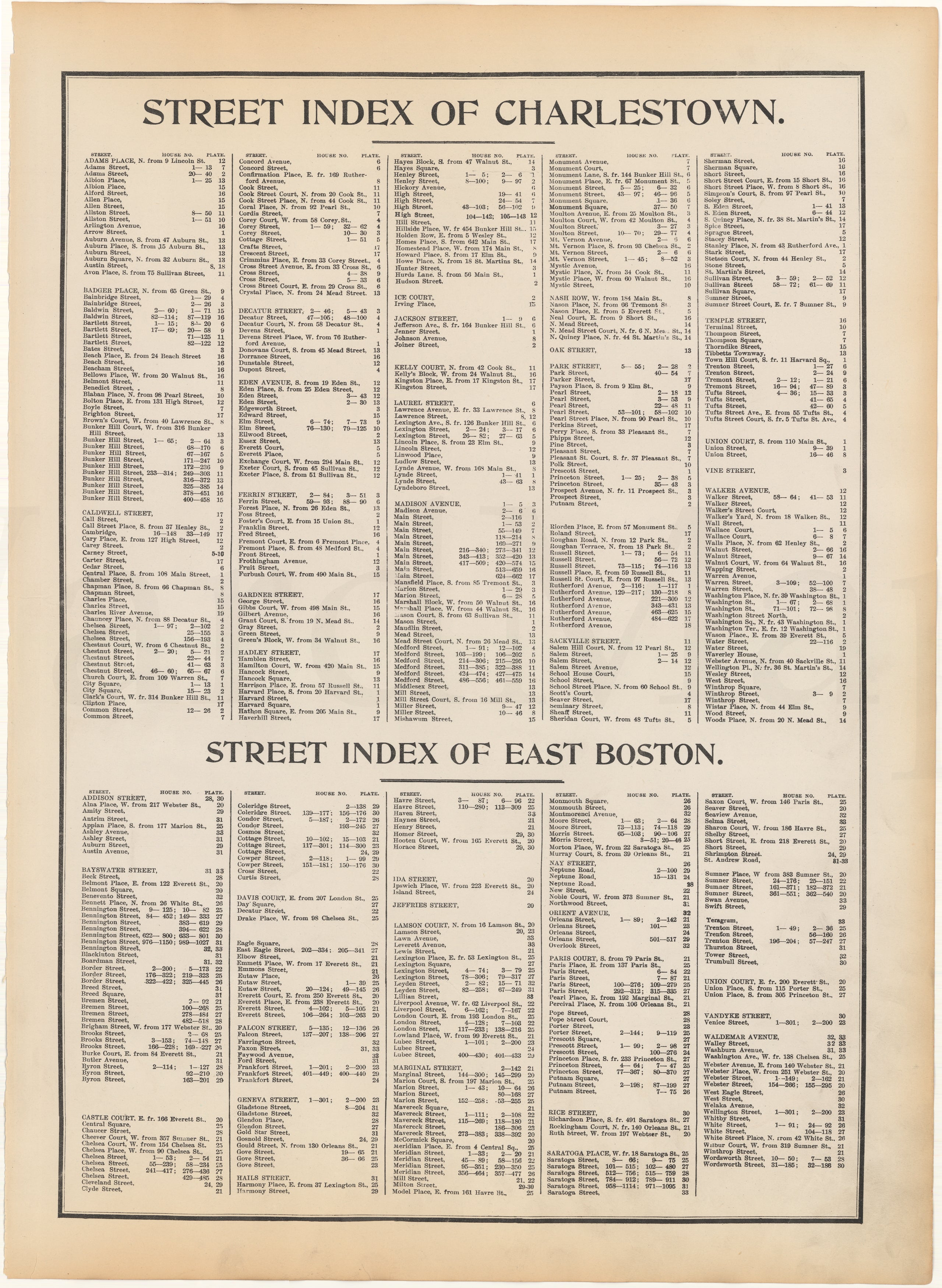 Charlestown and East Boston, Massachusetts 1922 Street Index – WardMaps LLC