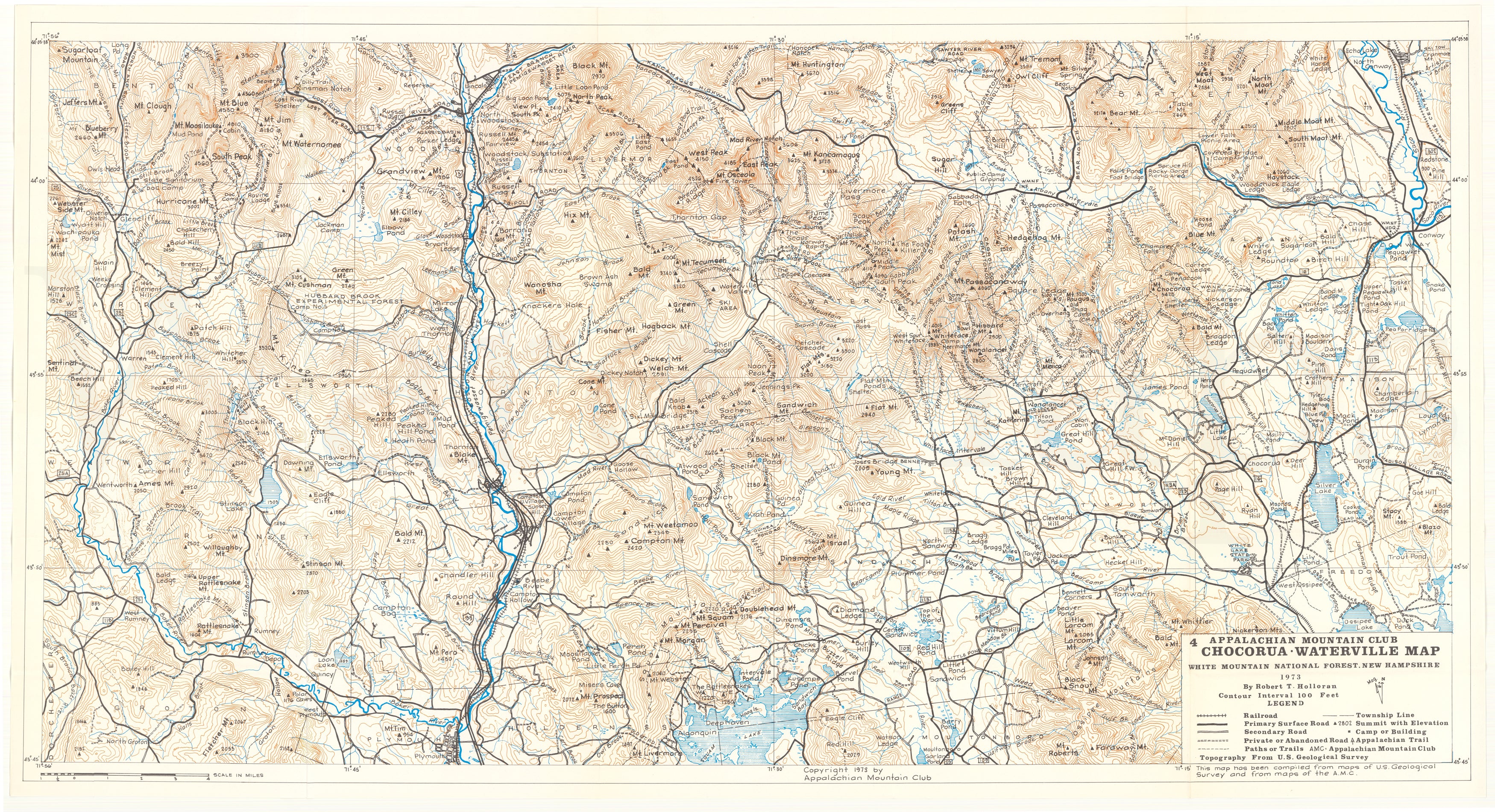 White Mountains, New Hampshire 1973: Chocorua-Waterville Map – WardMaps LLC