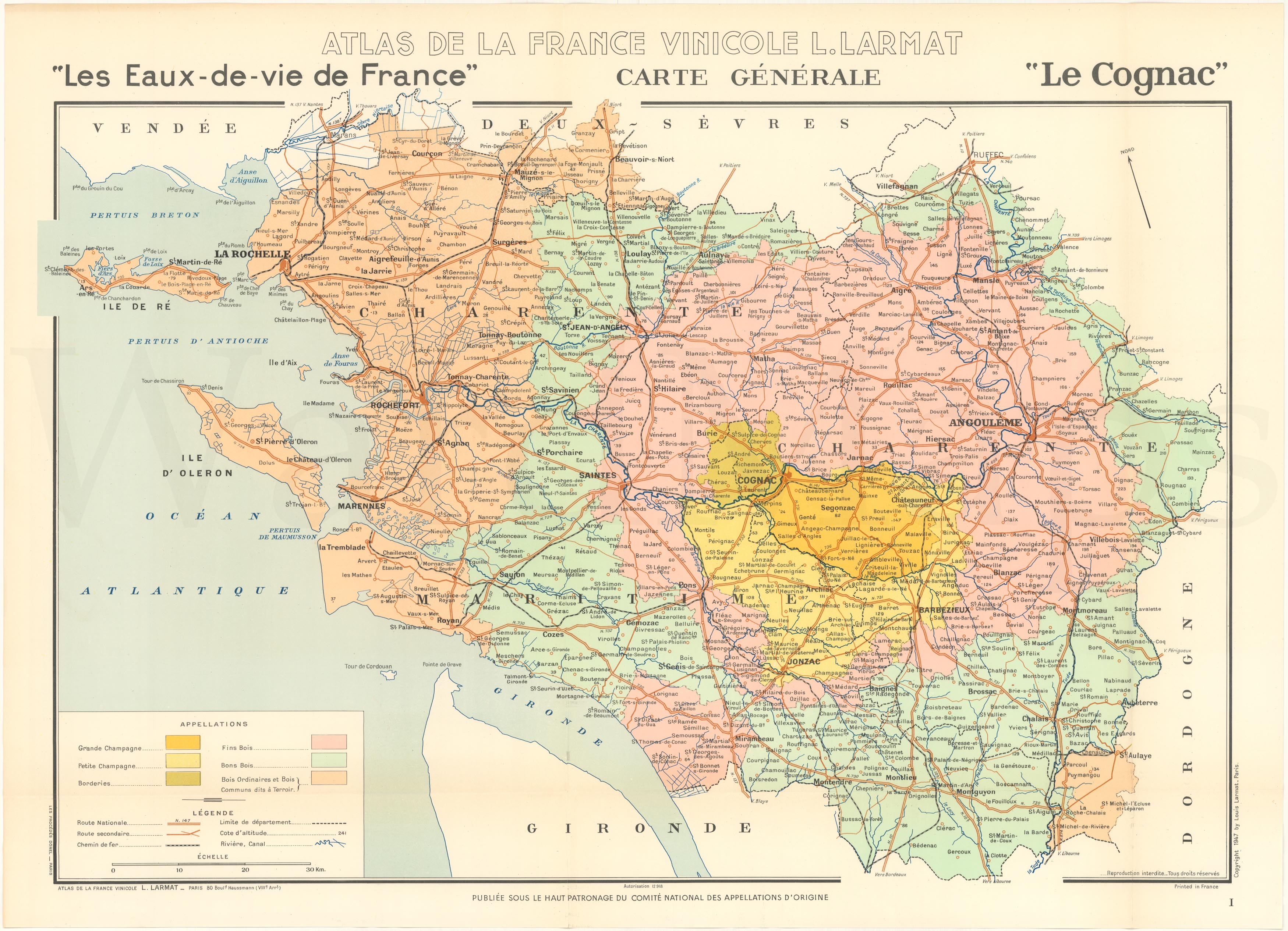 Wine Maps of France Vol. 06 1947: Cognac General Map – WardMaps LLC