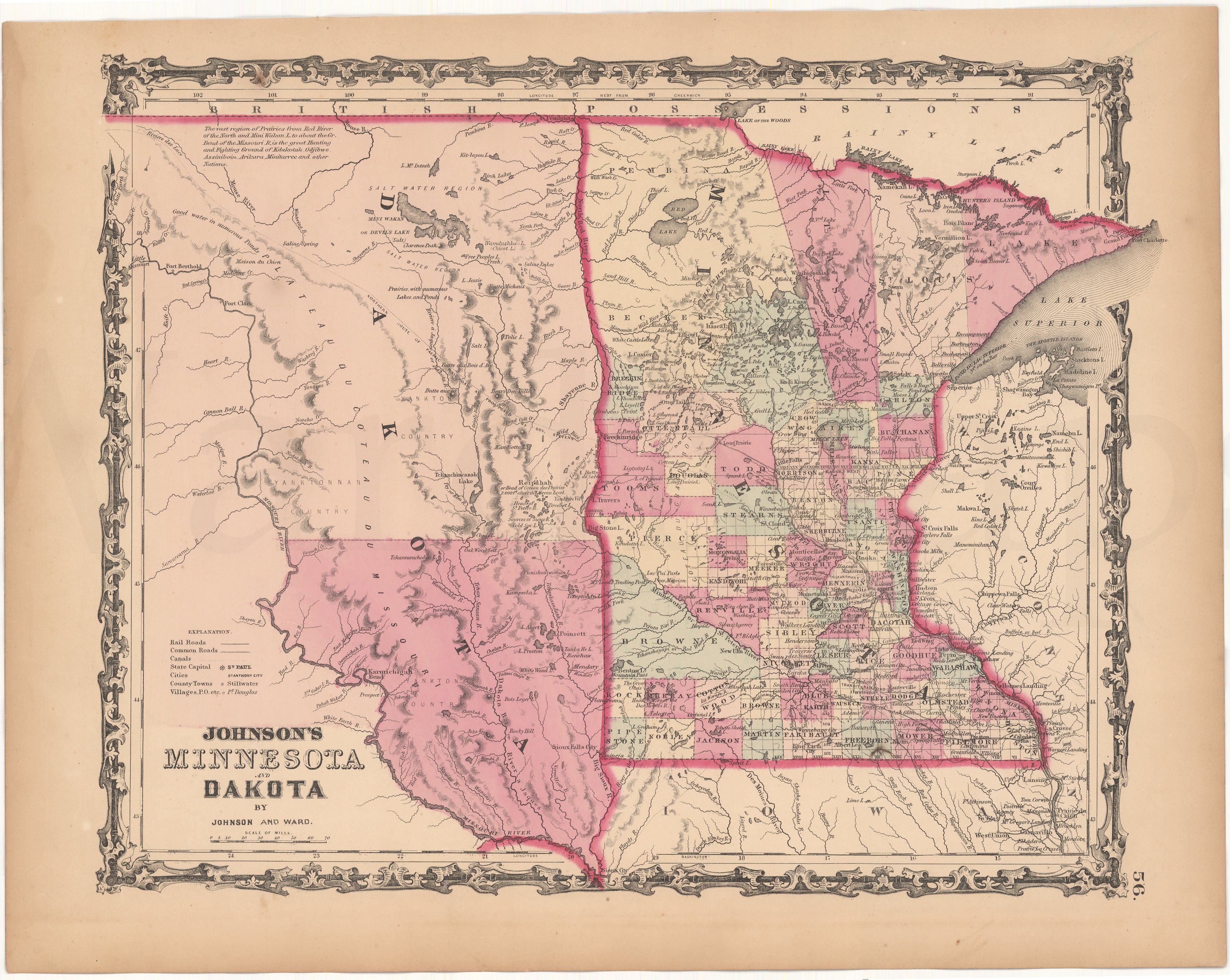 North Dakota, South Dakota, and Minnesota 1862 – WardMaps LLC