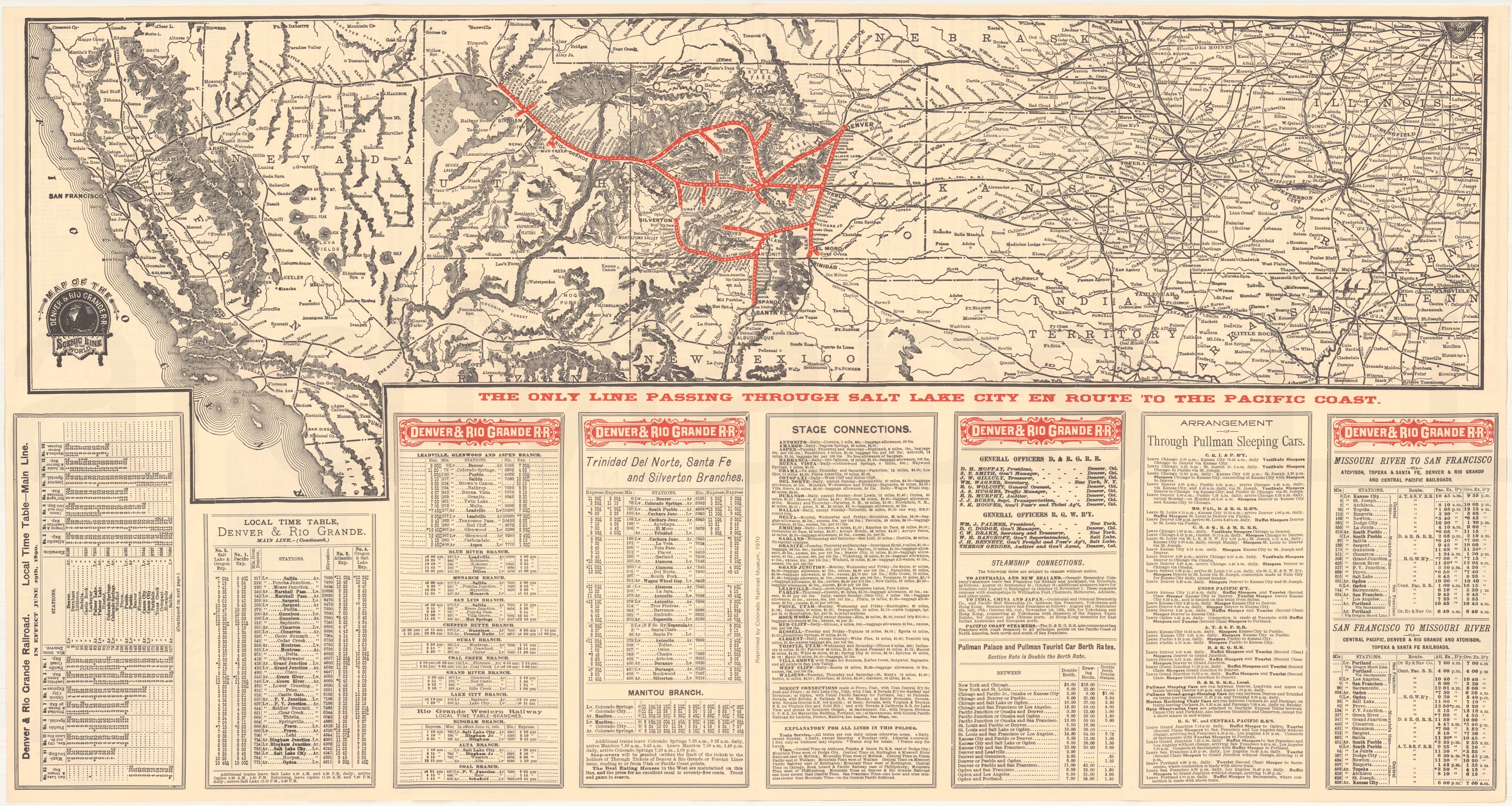 Denver & Rio Grande Railroad Time Table and Map 1890 – WardMaps LLC