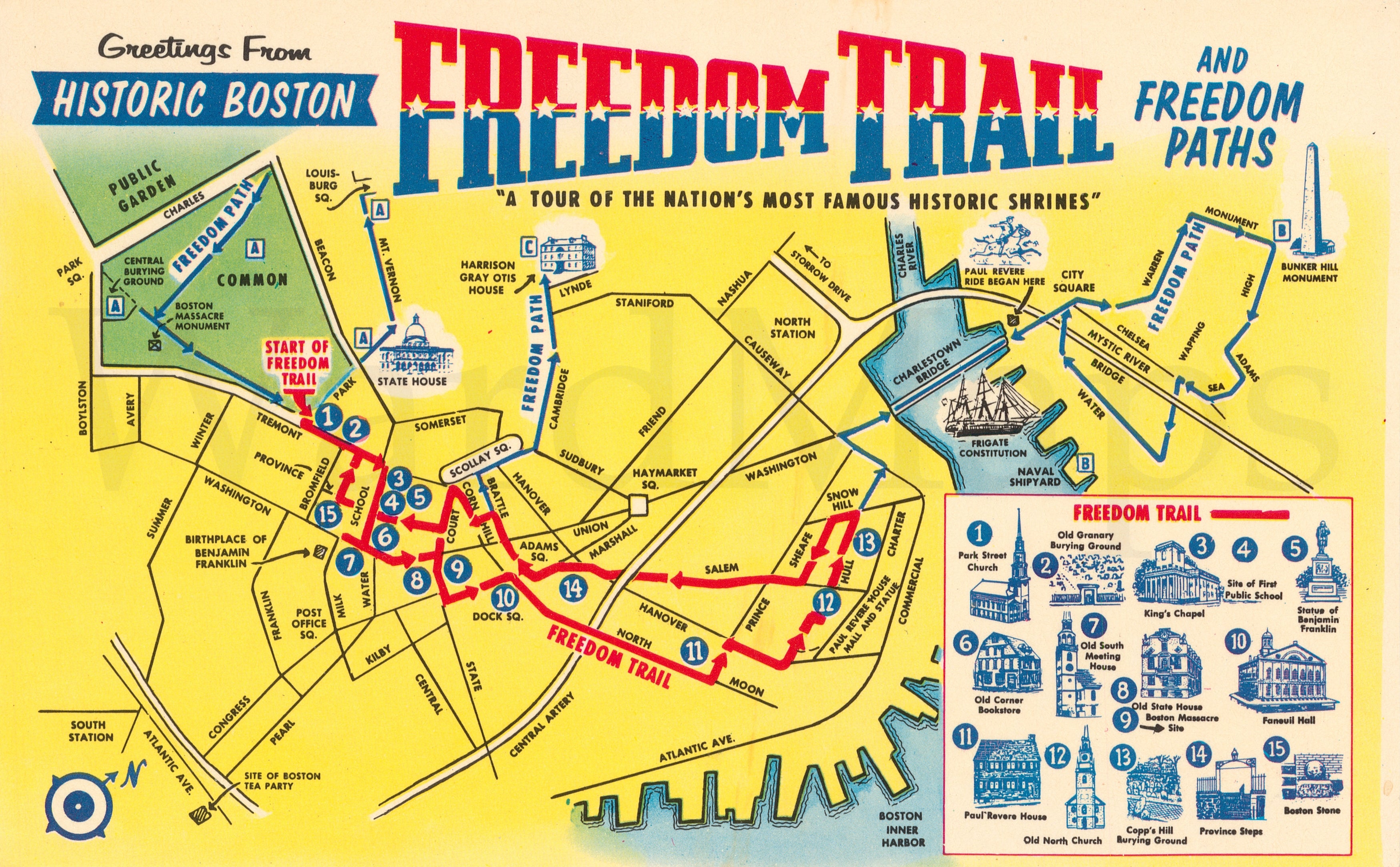 Freedom Trail, Boston, Massachusetts Vintage Postcard View – WardMaps LLC
