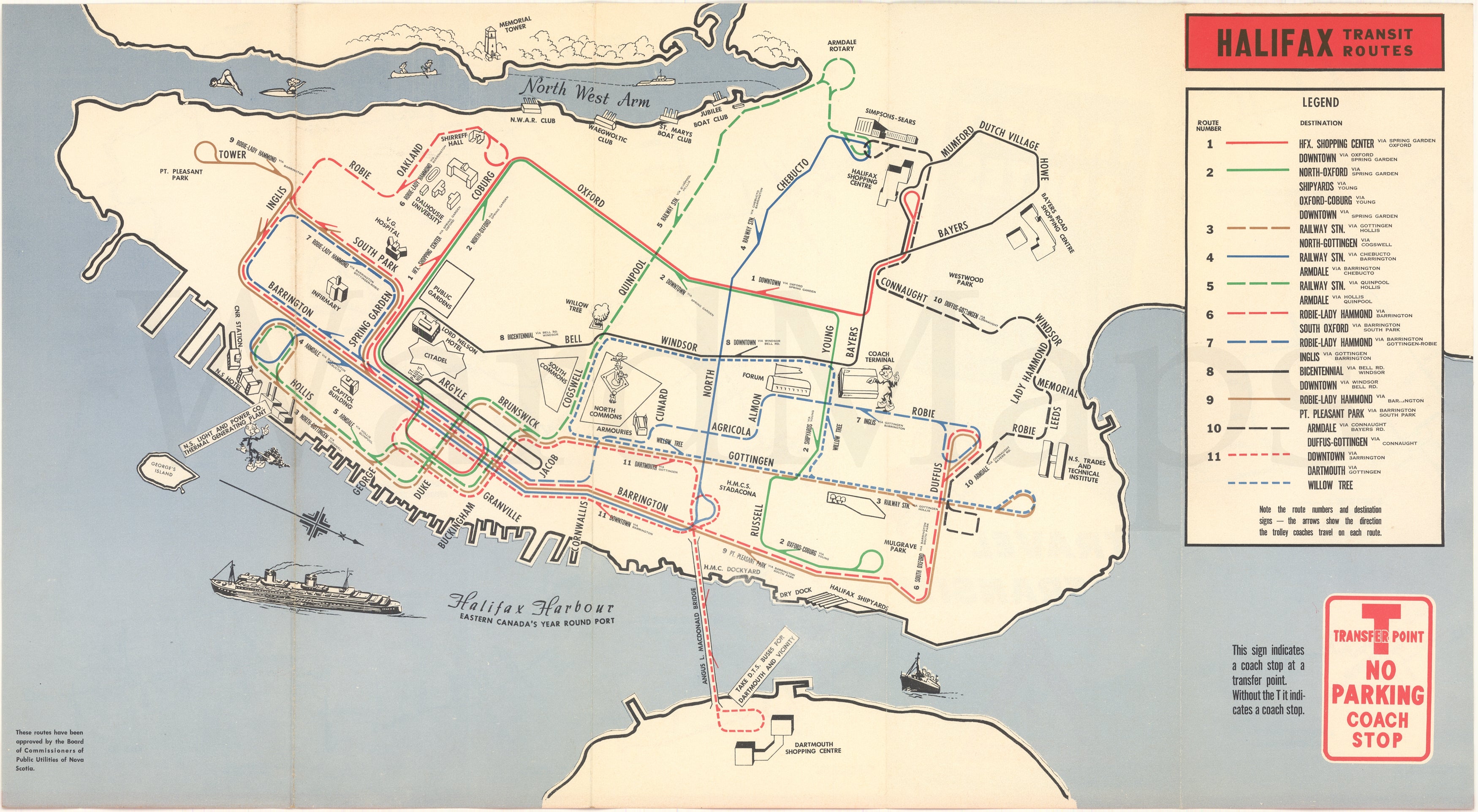 Halifax, Nova Scotia Transit Routes Mid-20th Century (Side B ...