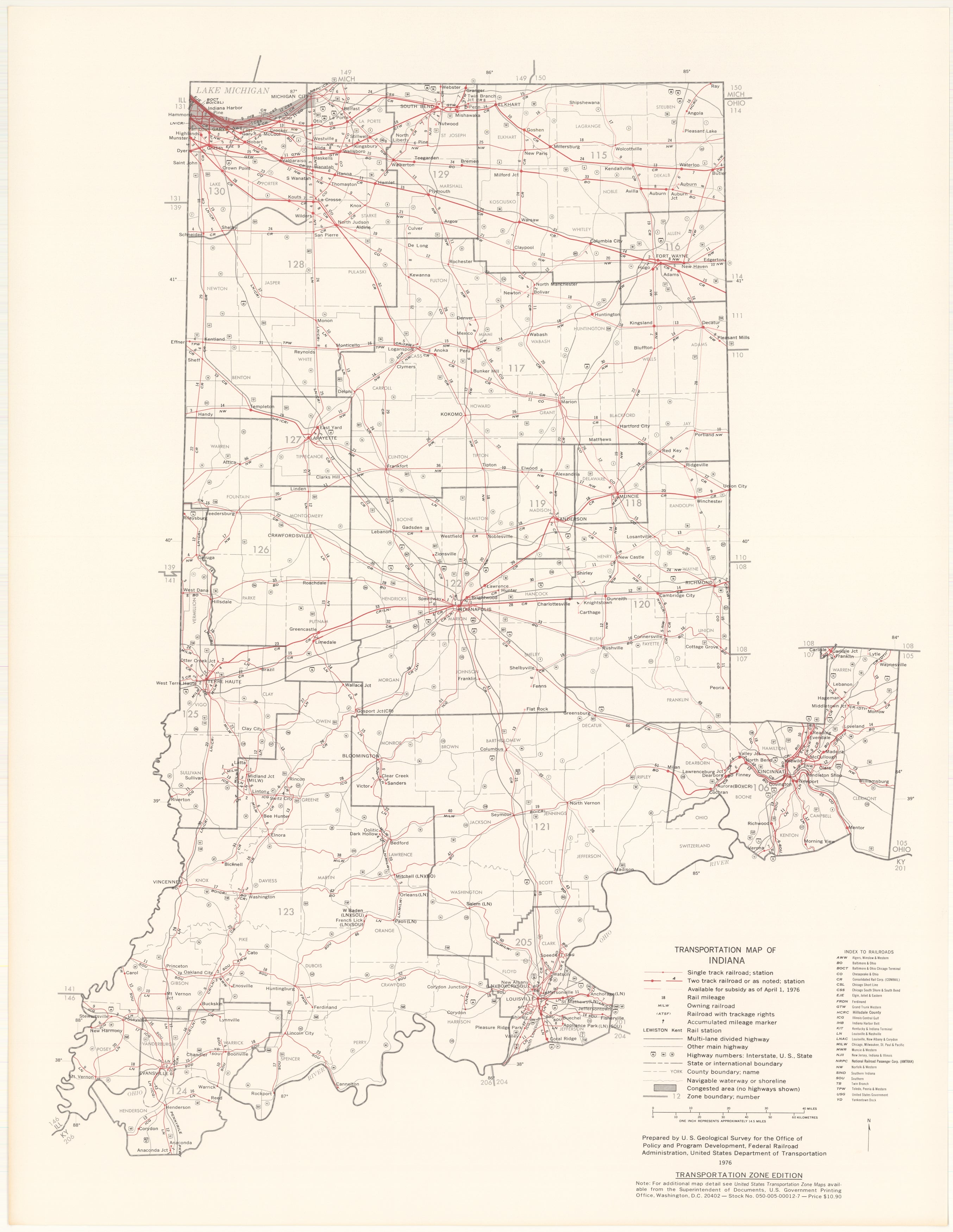 Indiana Transportation Map 1976: Zone Edition – WardMaps LLC