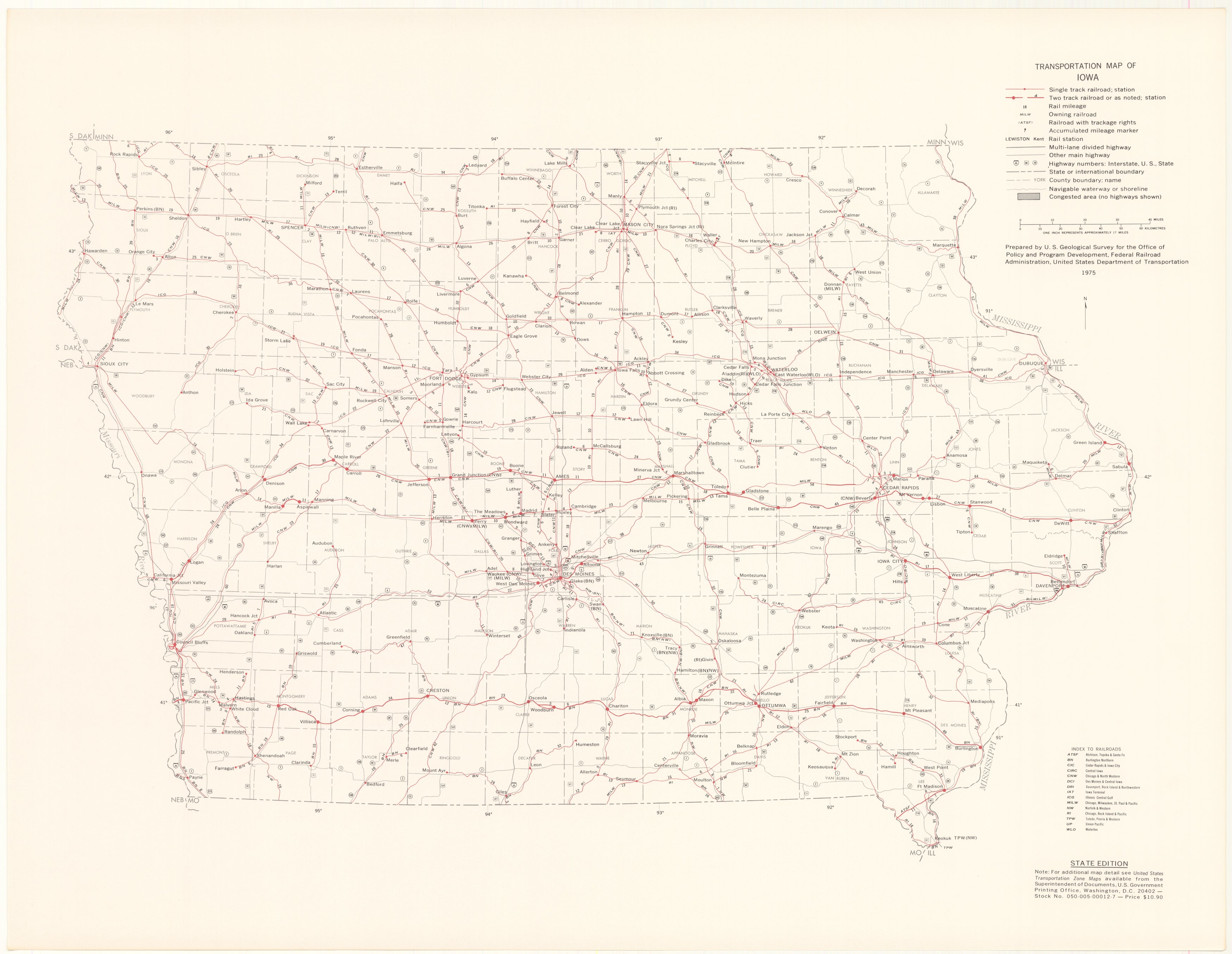 Iowa Transportation Map 1975: State Edition – WardMaps LLC
