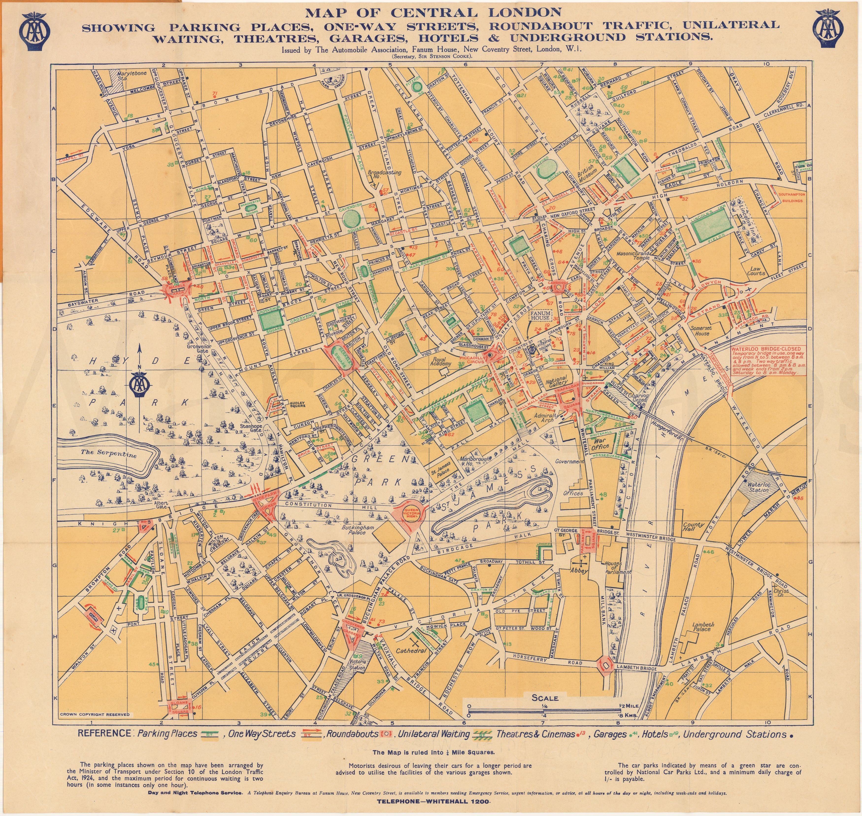 London, England Circa 1930s: AA Map of Central London – WardMaps LLC