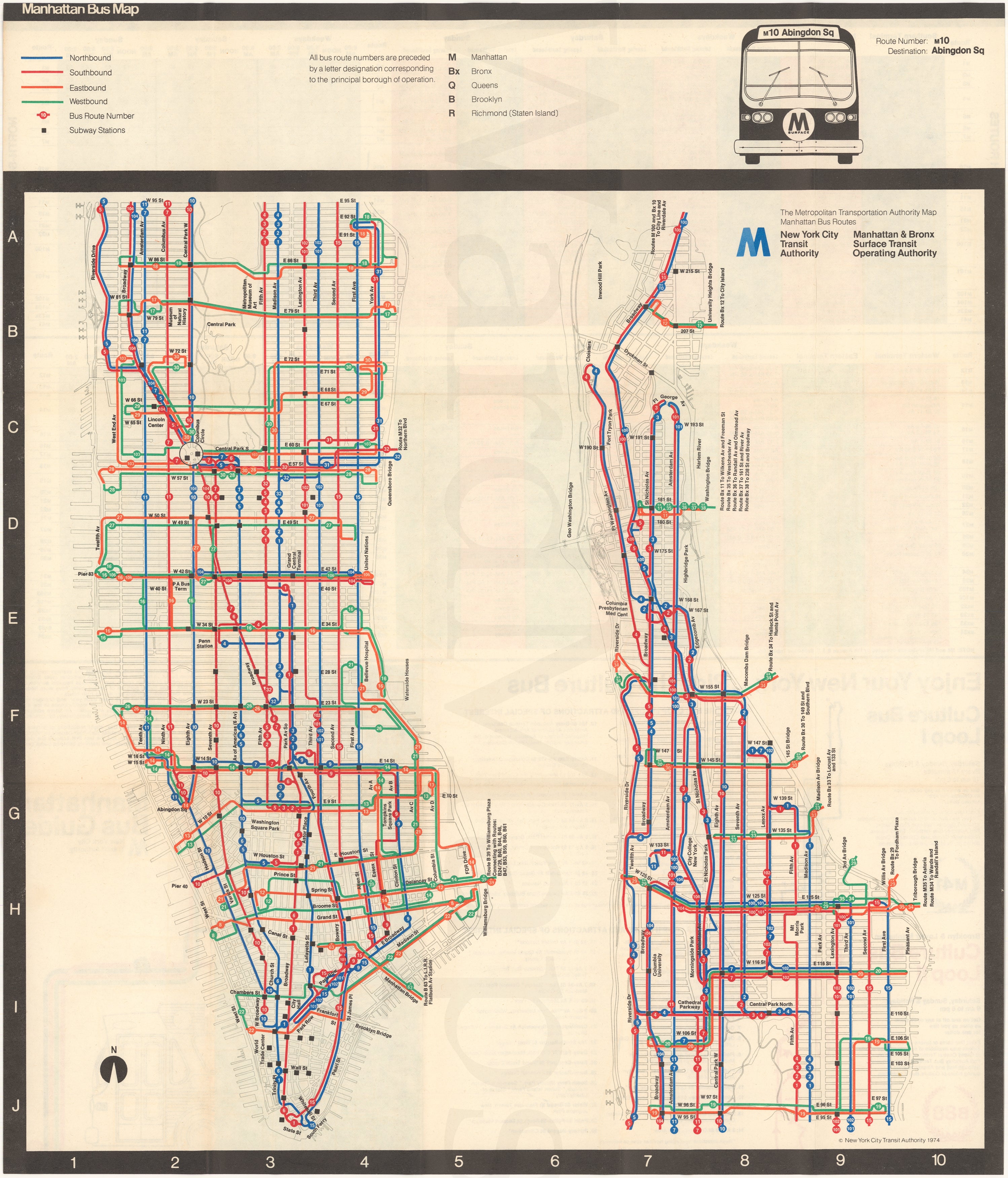 Manhattan, New York Bus System Map 1974 – WardMaps LLC