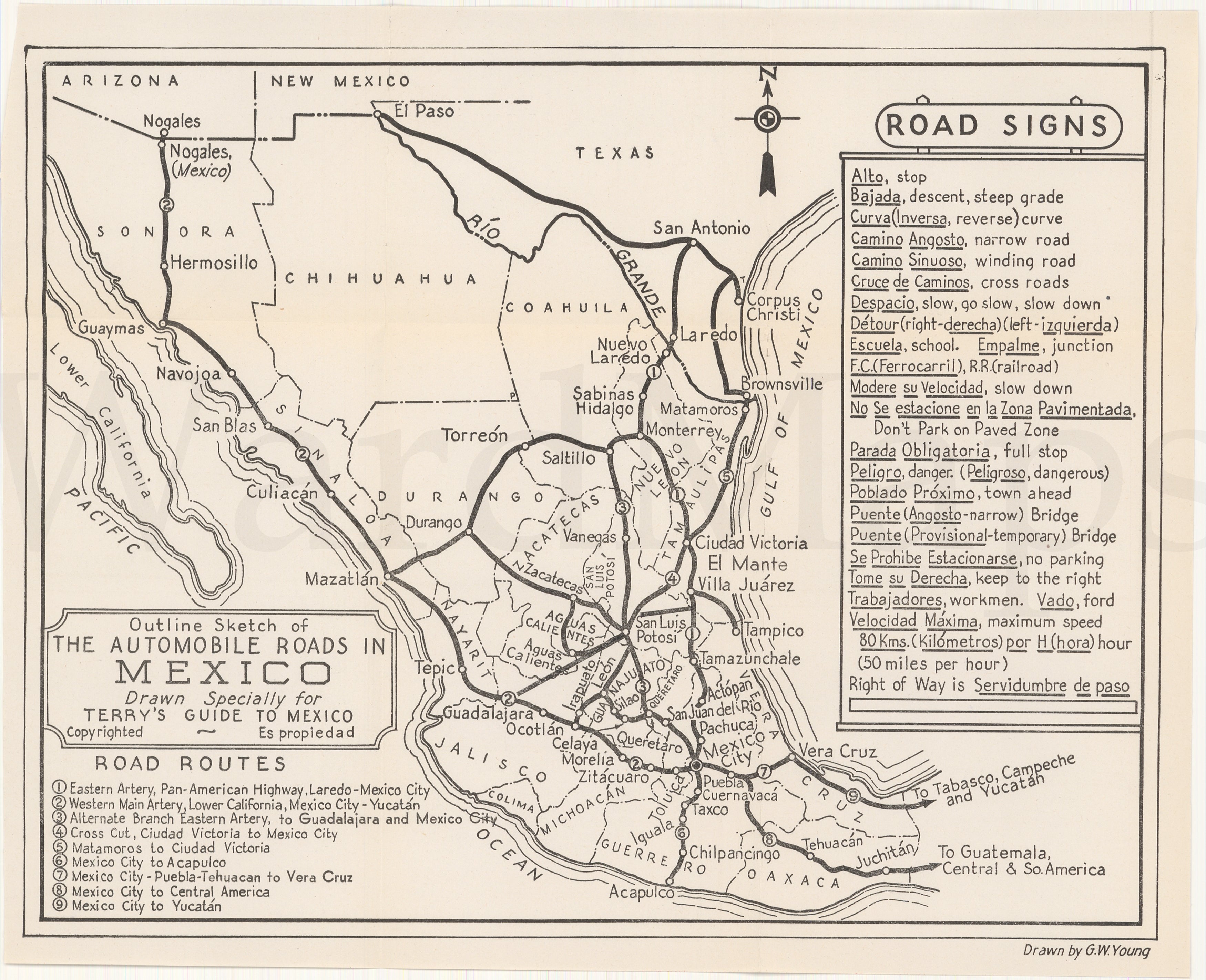 Mexico Automobile Roads and Road Signs 1944 – WardMaps LLC