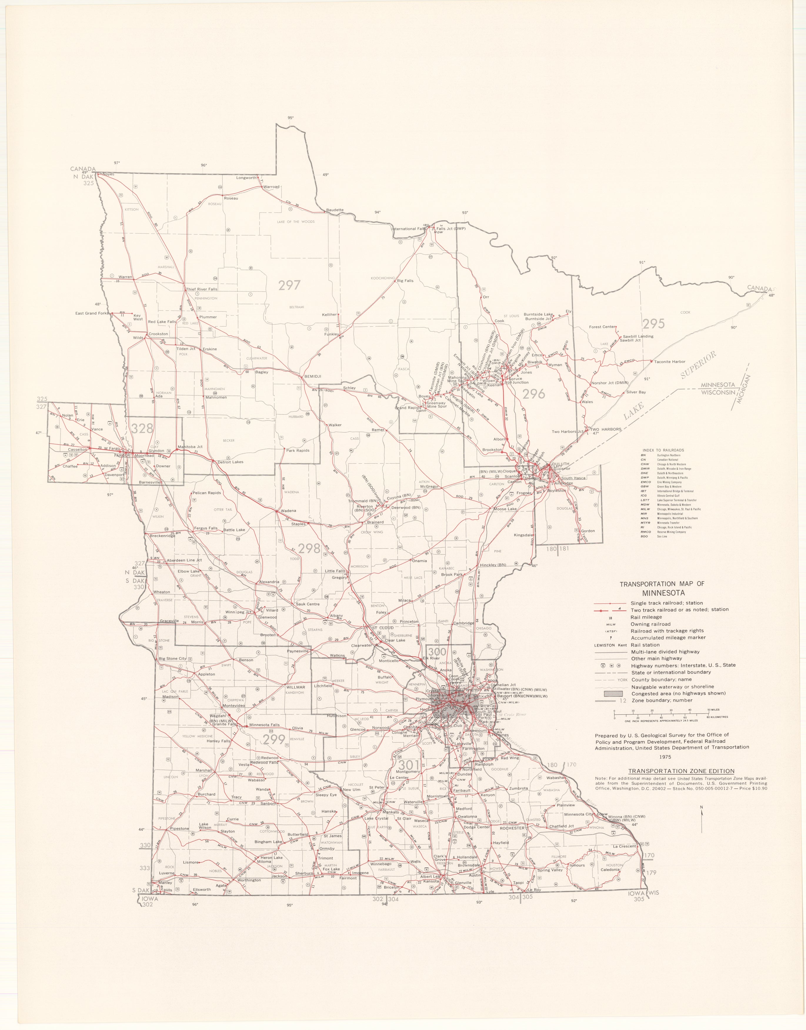 Minnesota Transportation Map 1975: Zone Edition – WardMaps LLC