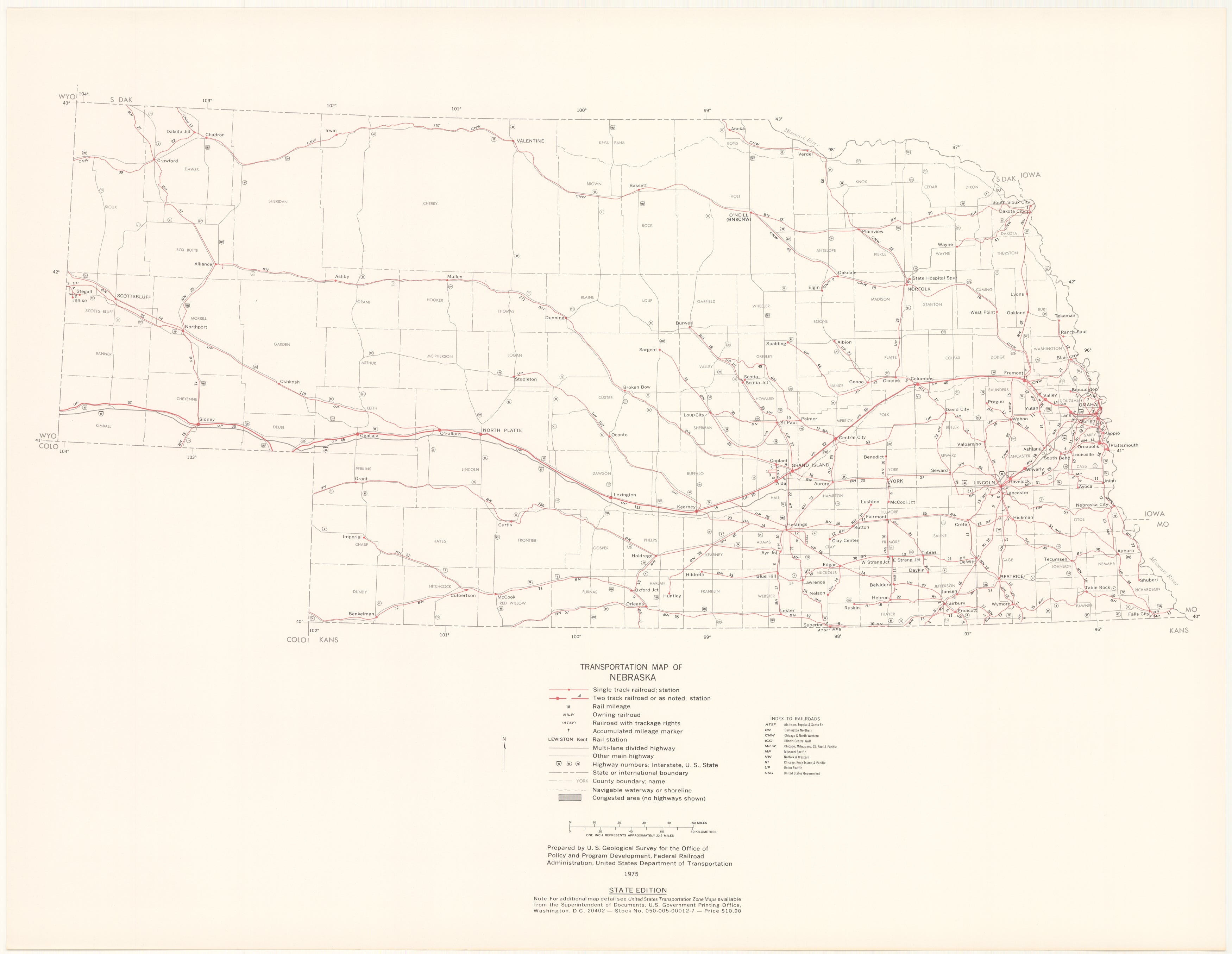 Nebraska Transportation Map 1975: State Edition – WardMaps LLC
