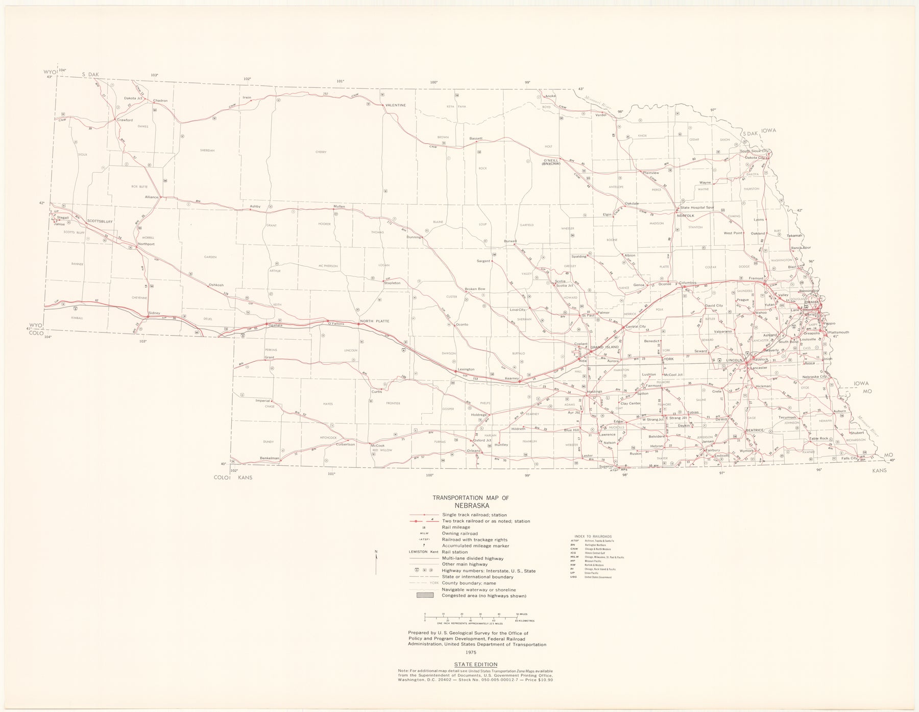 Nebraska Transportation Map 1975: State Edition – WardMaps LLC