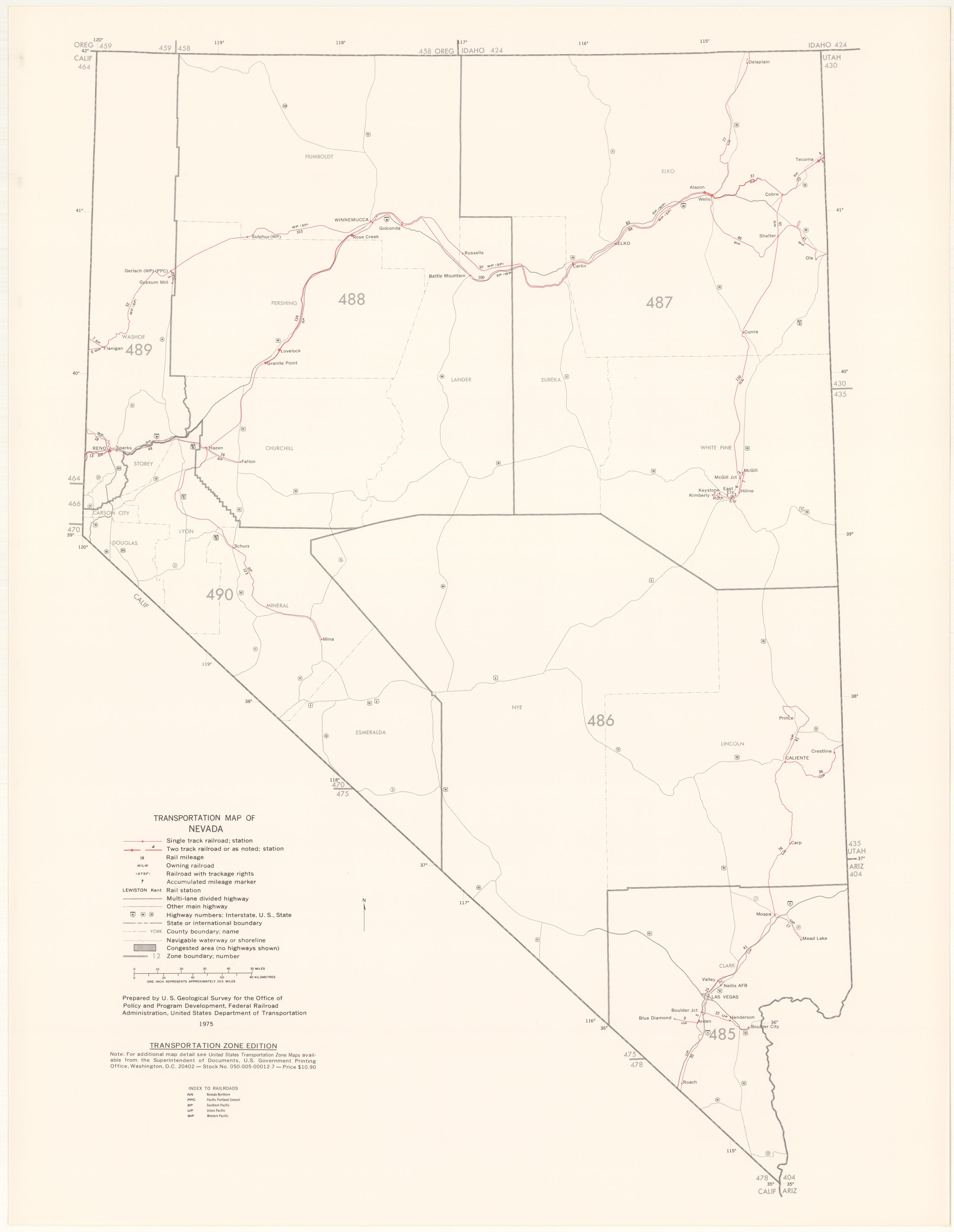 Nevada Transportation Map 1975: Zone Edition – WardMaps LLC