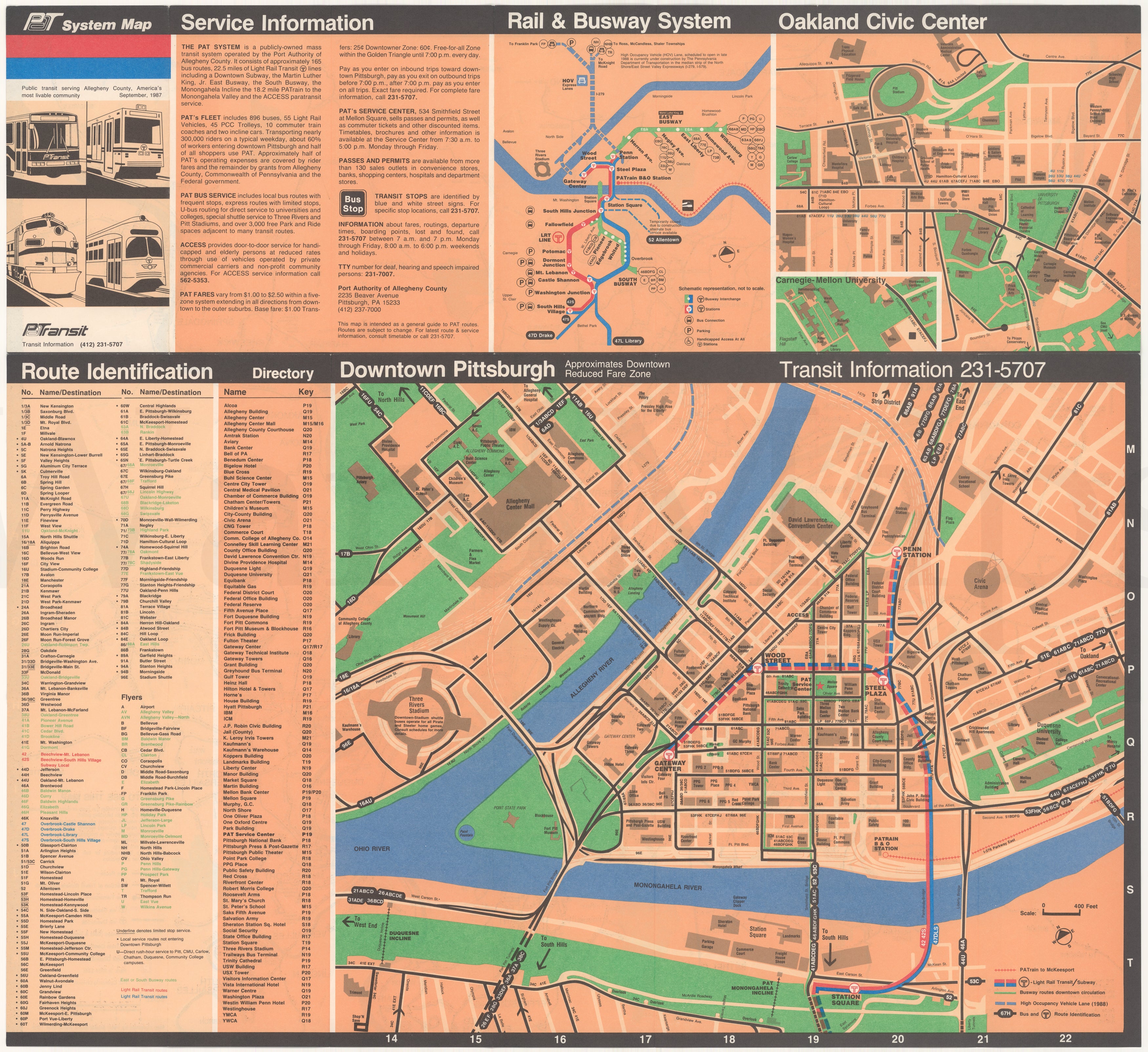 Port Authority Transit (Pittsburgh, Pennsylvania) System Map 1987 (Sid ...
