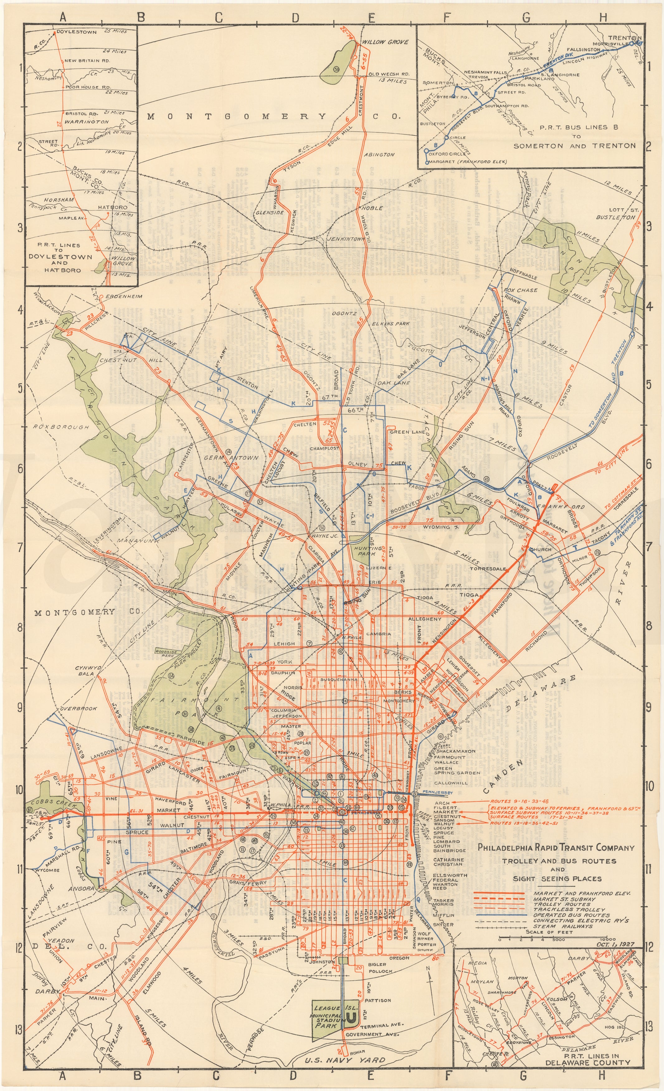 Philadelphia Rapid Transit Co. (Pennsylvania) Trolley and Bus Routes 1 ...