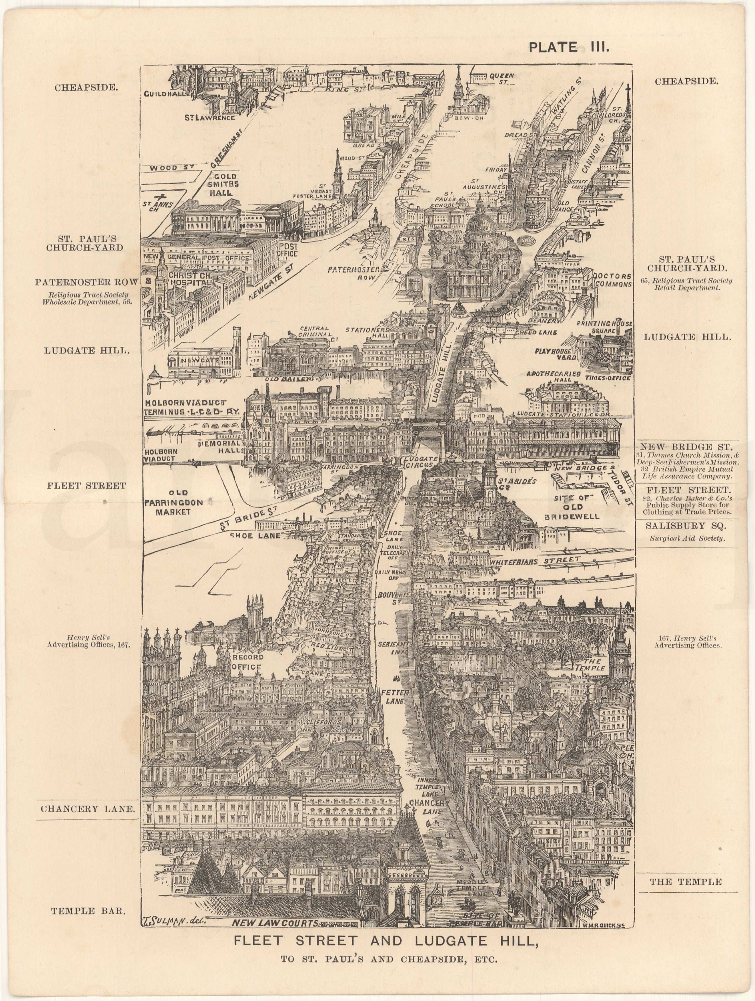 London, England Street View 1885 Plate 03: Fleet Street and Ludgate Hi ...