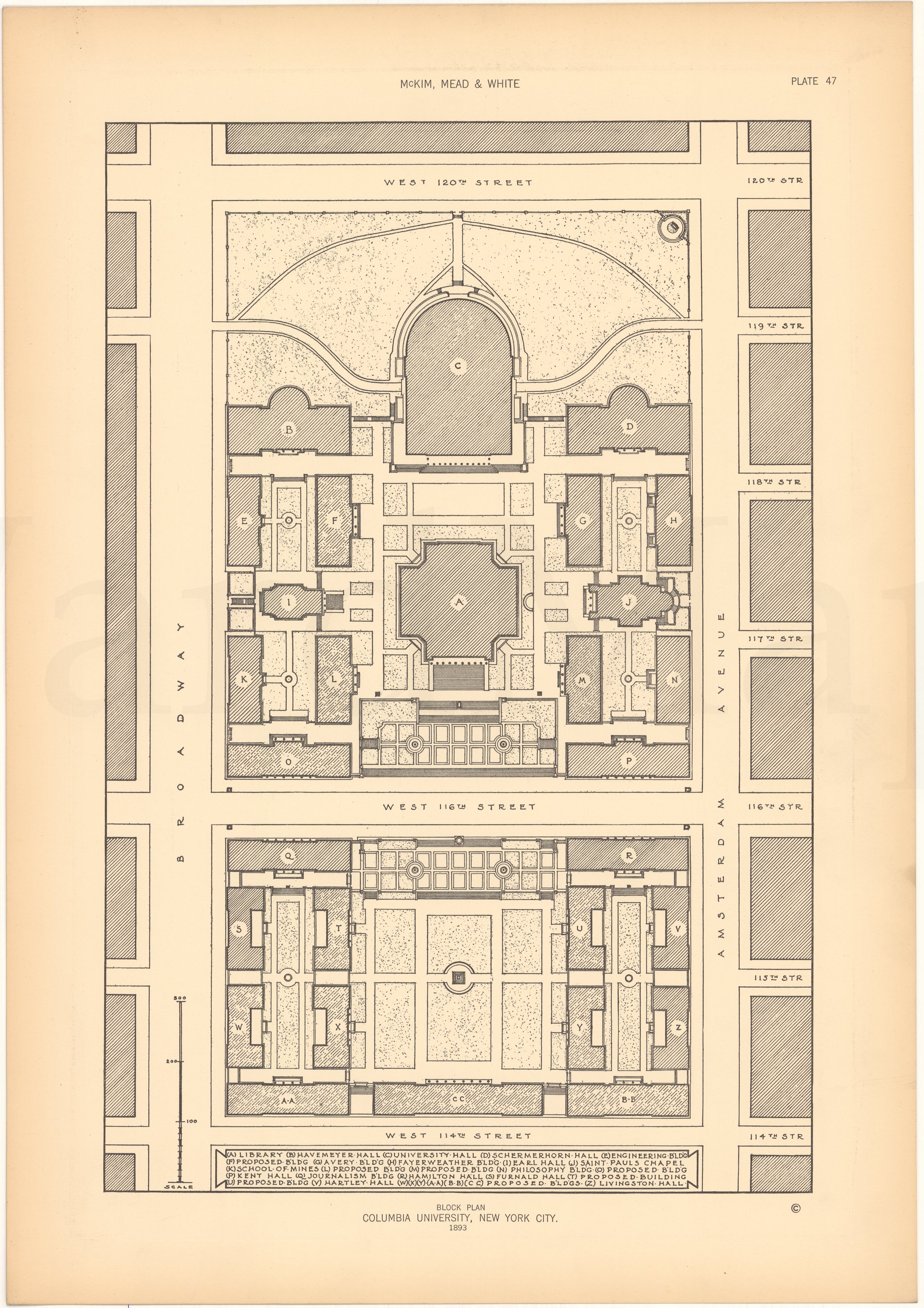 McKim, Mead & White Plate 047: Columbia University Plan, New York, NY ...