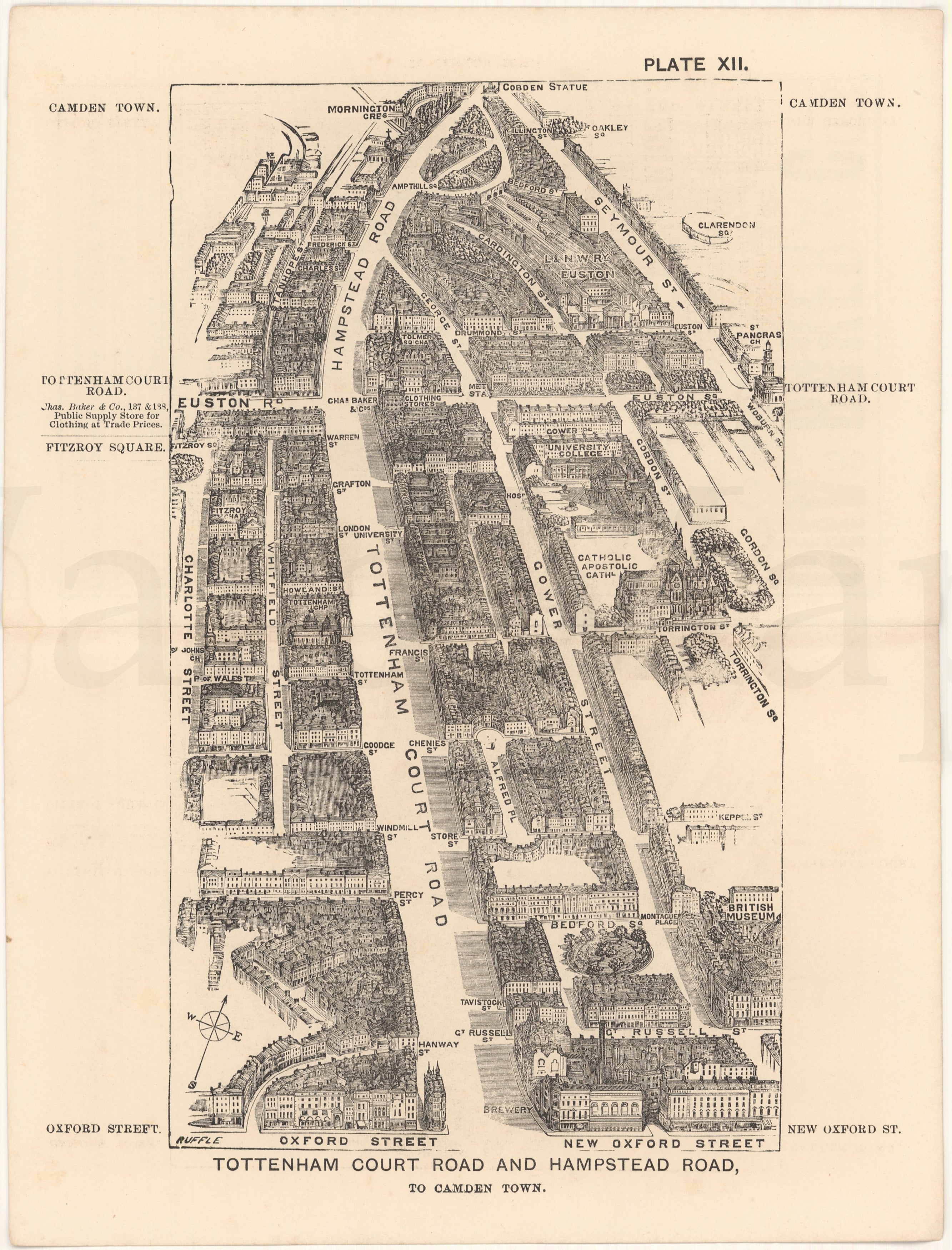 London, England Street View 1885 Plate 12: Tottenham Court Road and Ha ...