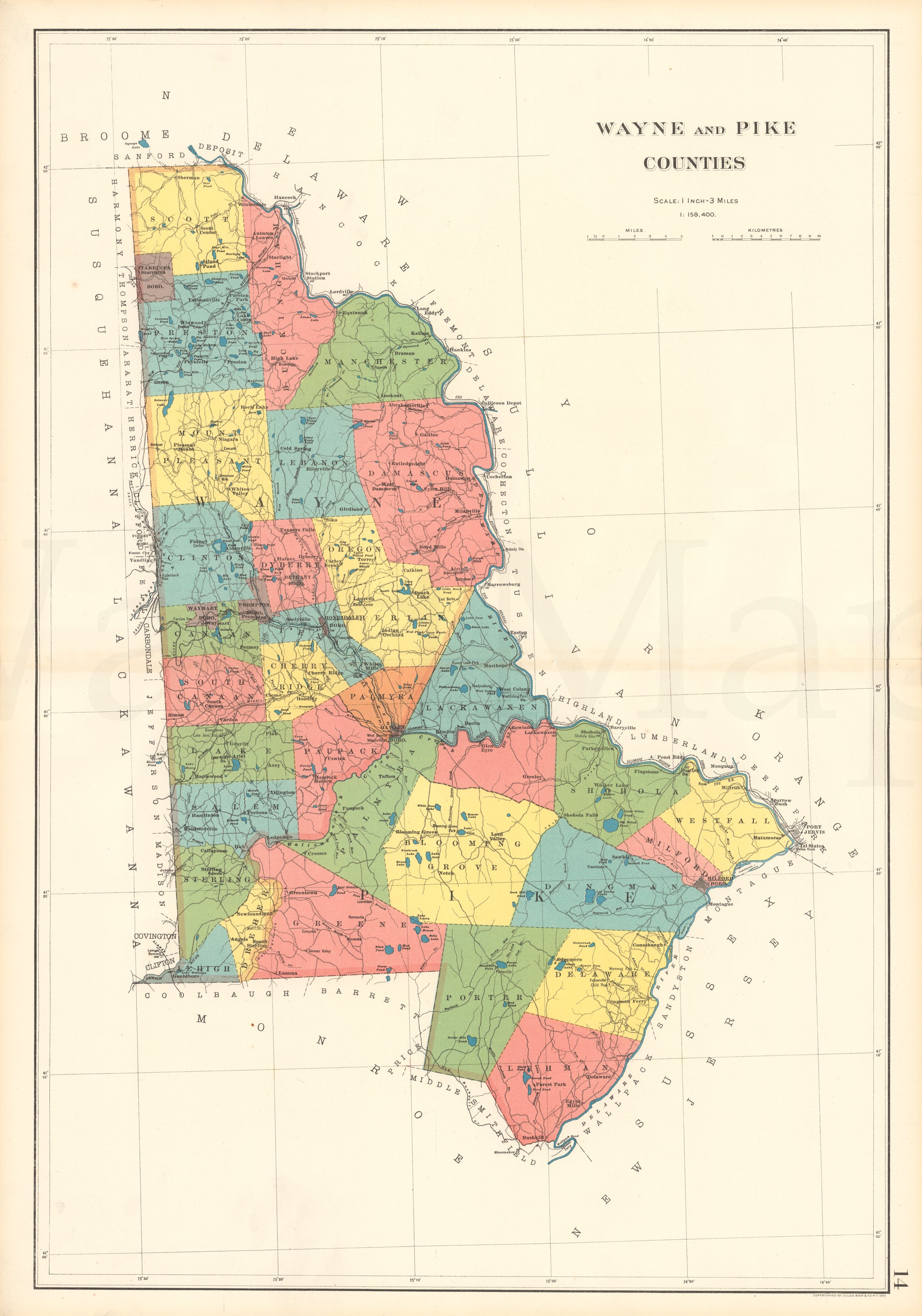 Pennsylvania 1901 Plate 14: Pike and Wayne Counties – WardMaps LLC