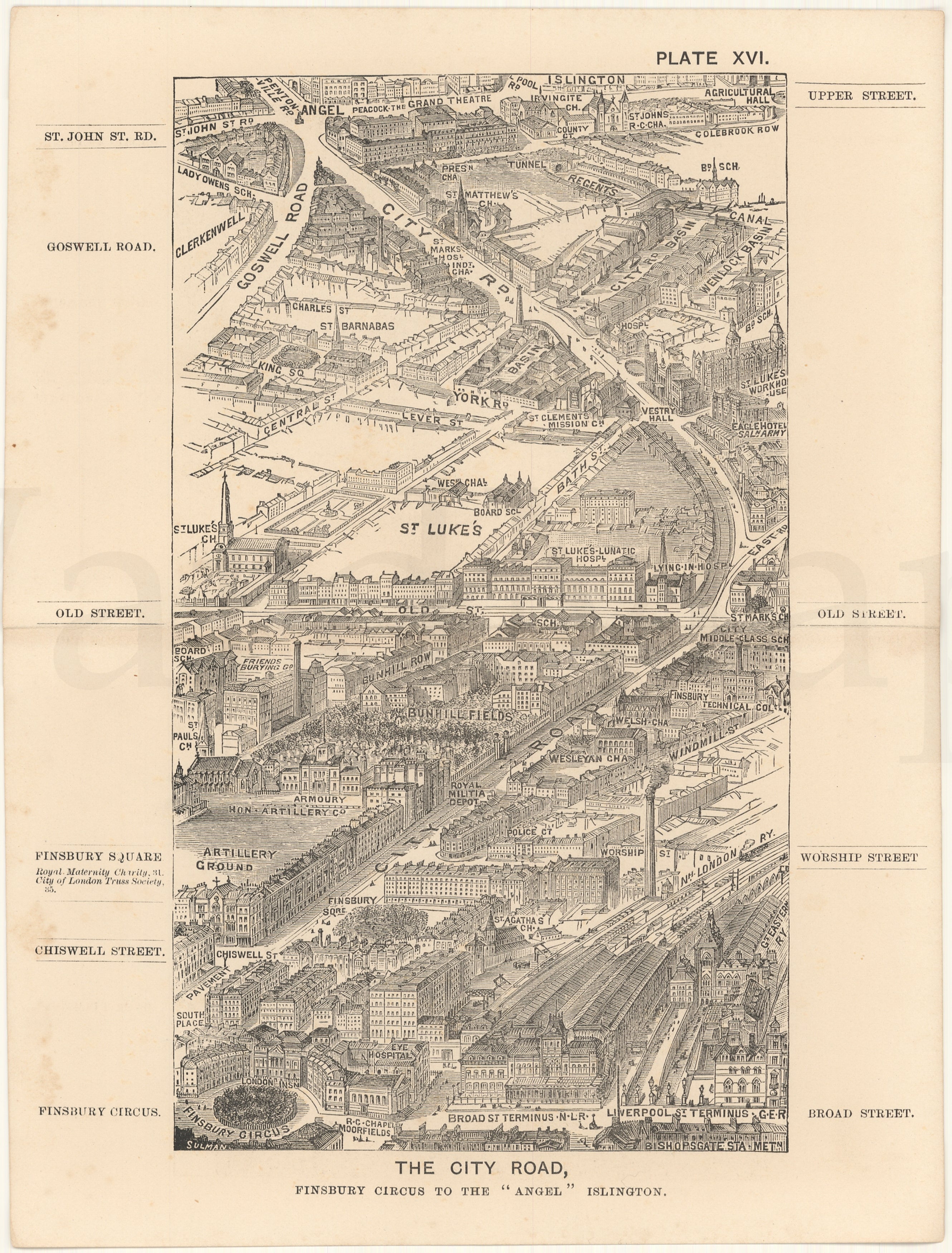 London, England Street View 1885 Plate 16: The City Road – WardMaps LLC