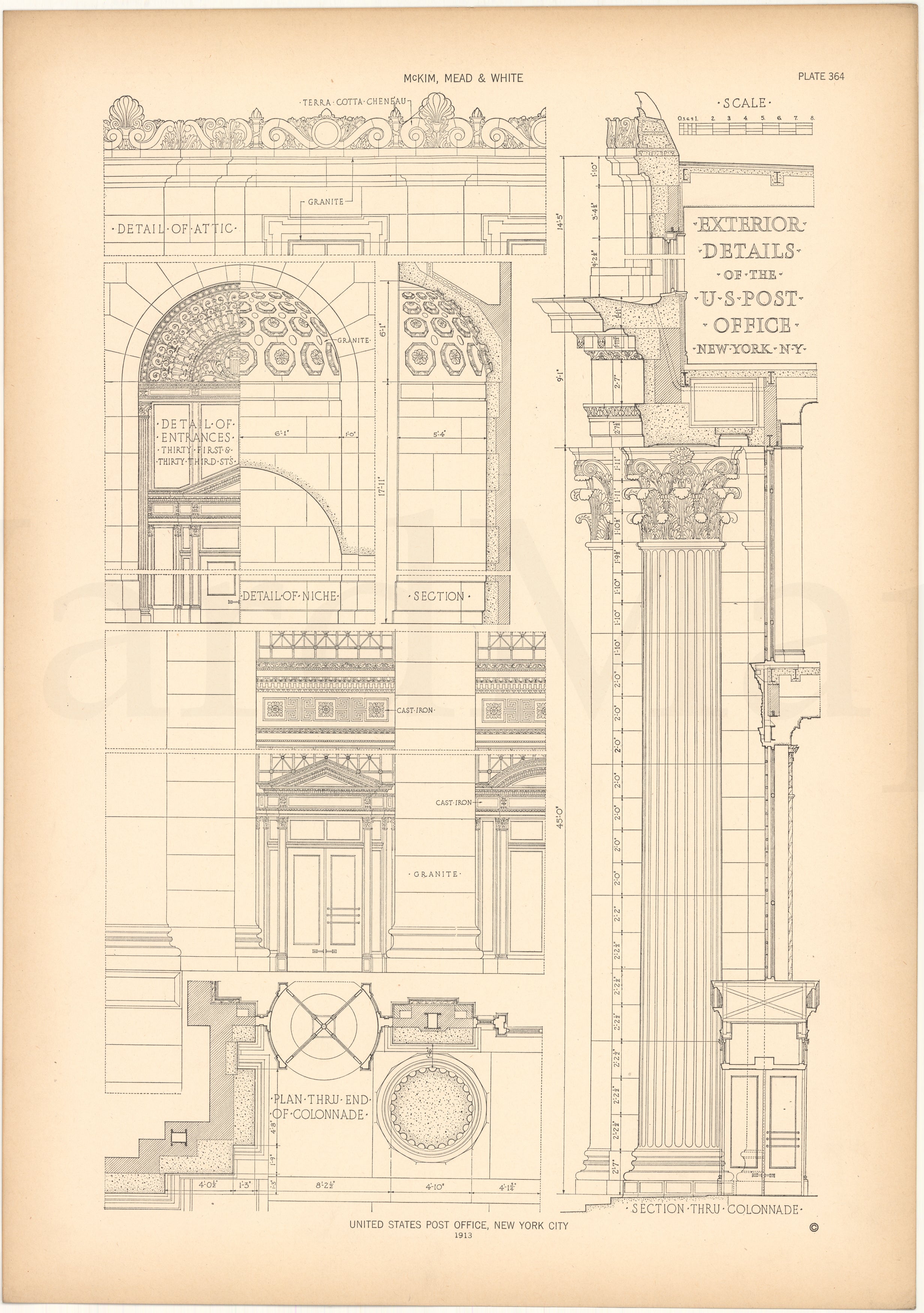 McKim, Mead & White Plate 364: Farley Post Office Exterior Details, Ne ...