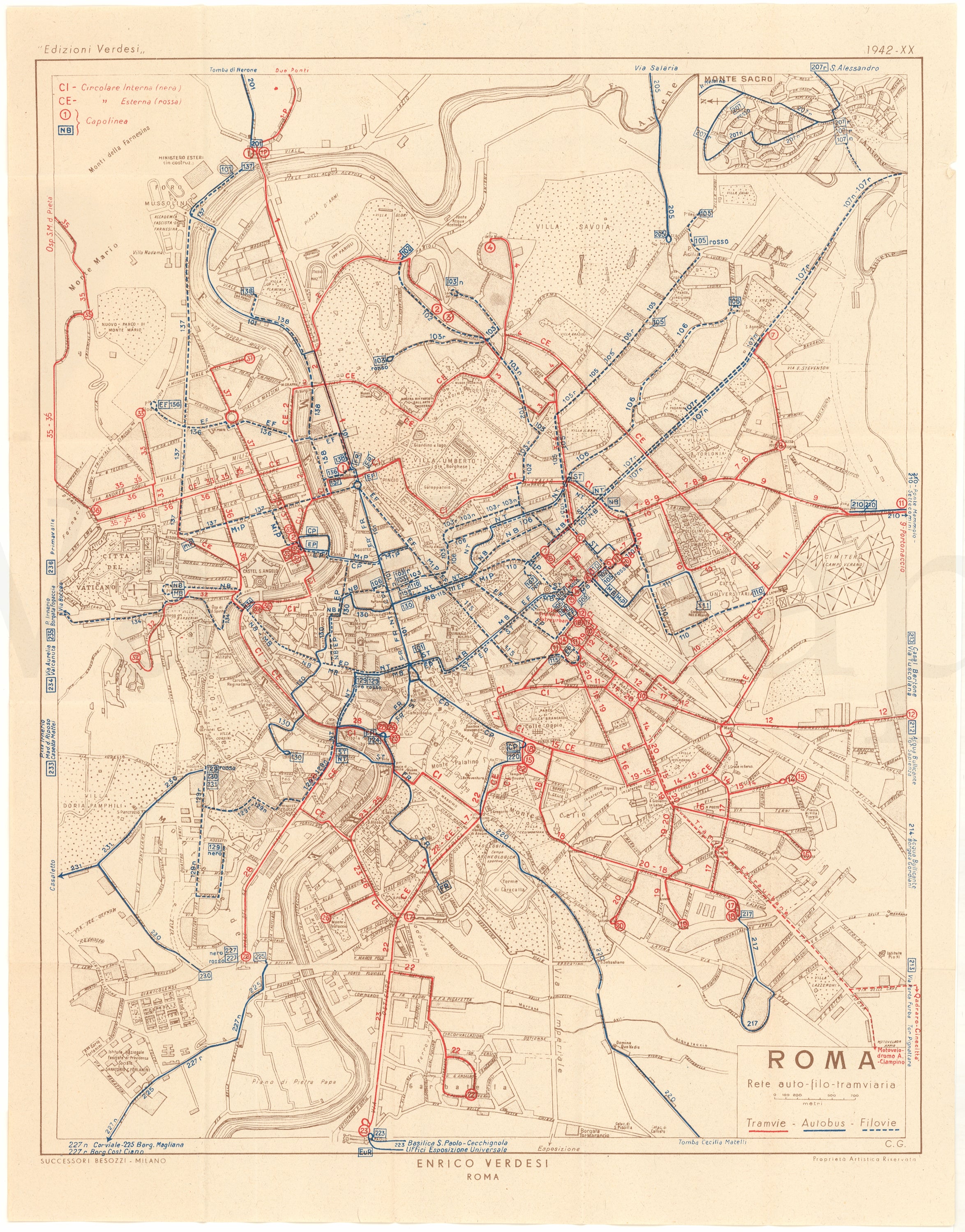 Rome, Italy 1927 Transit (Buses and Trams) – WardMaps LLC