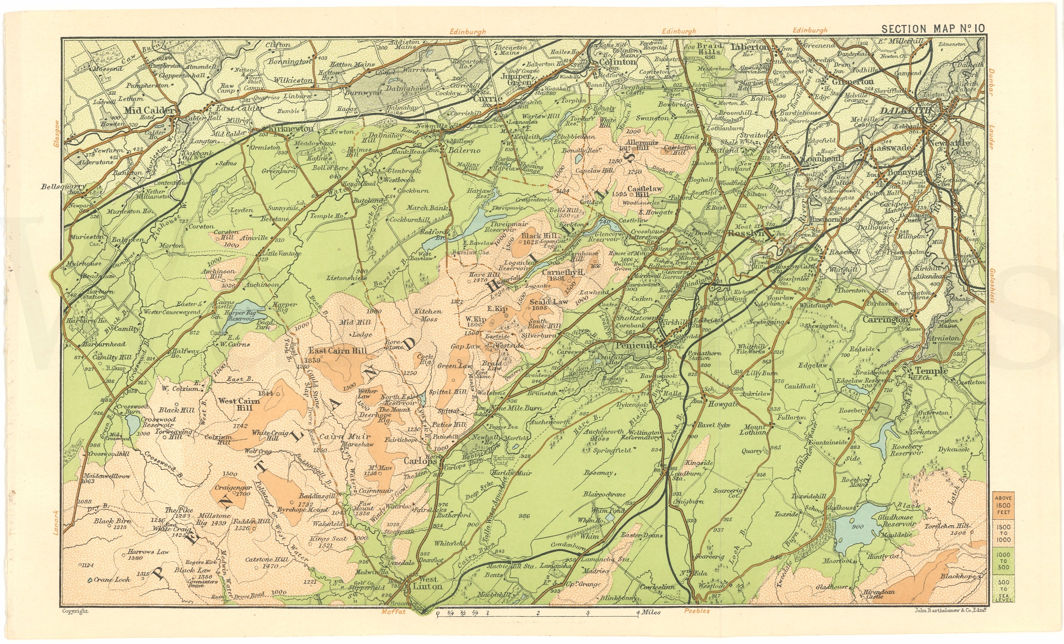Scotland c.1910 Section Map 10: Pentland Hills Region – WardMaps LLC