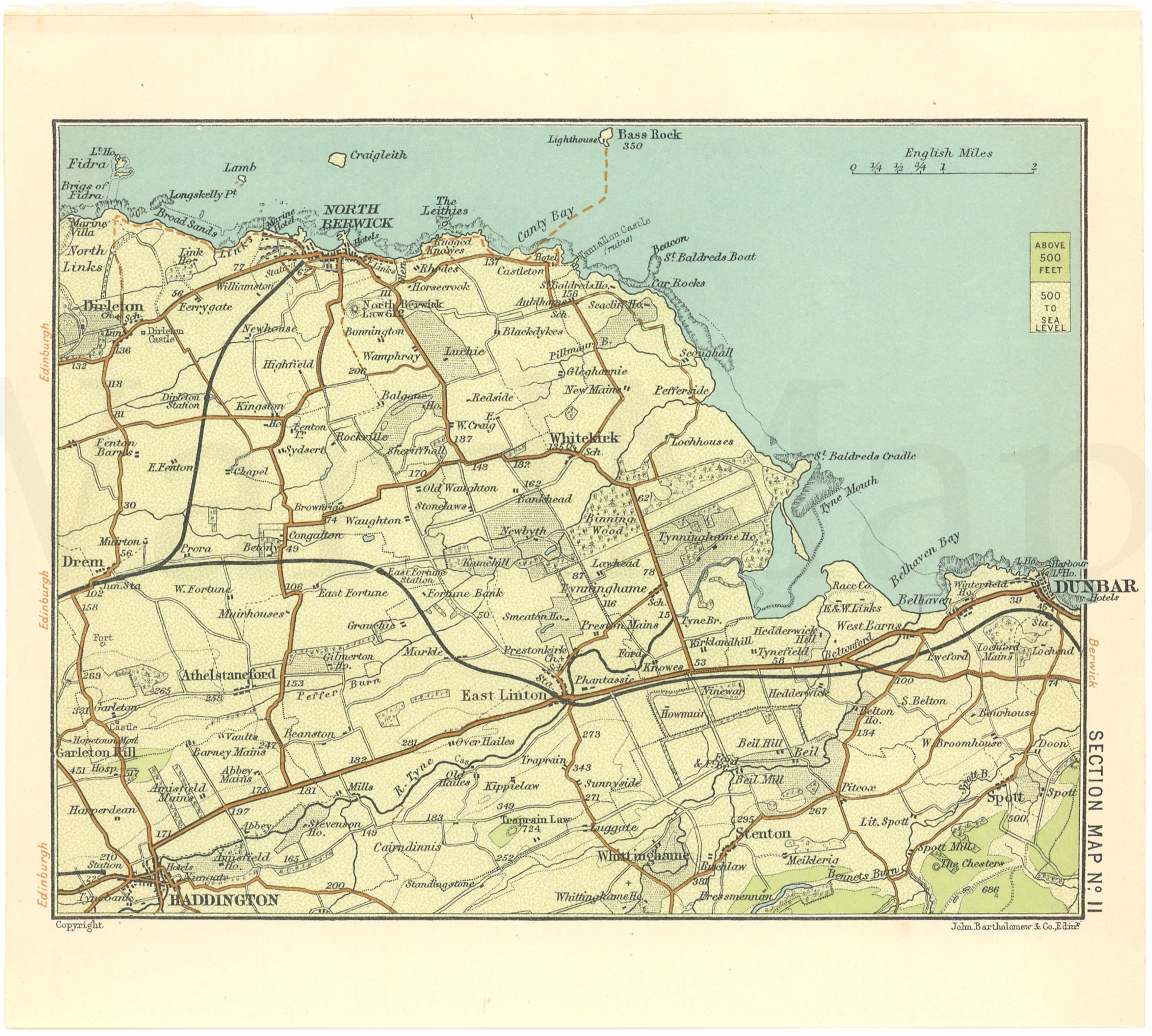 Scotland c.1910 Section Map 11: North Berwick - Dunbar Region ...