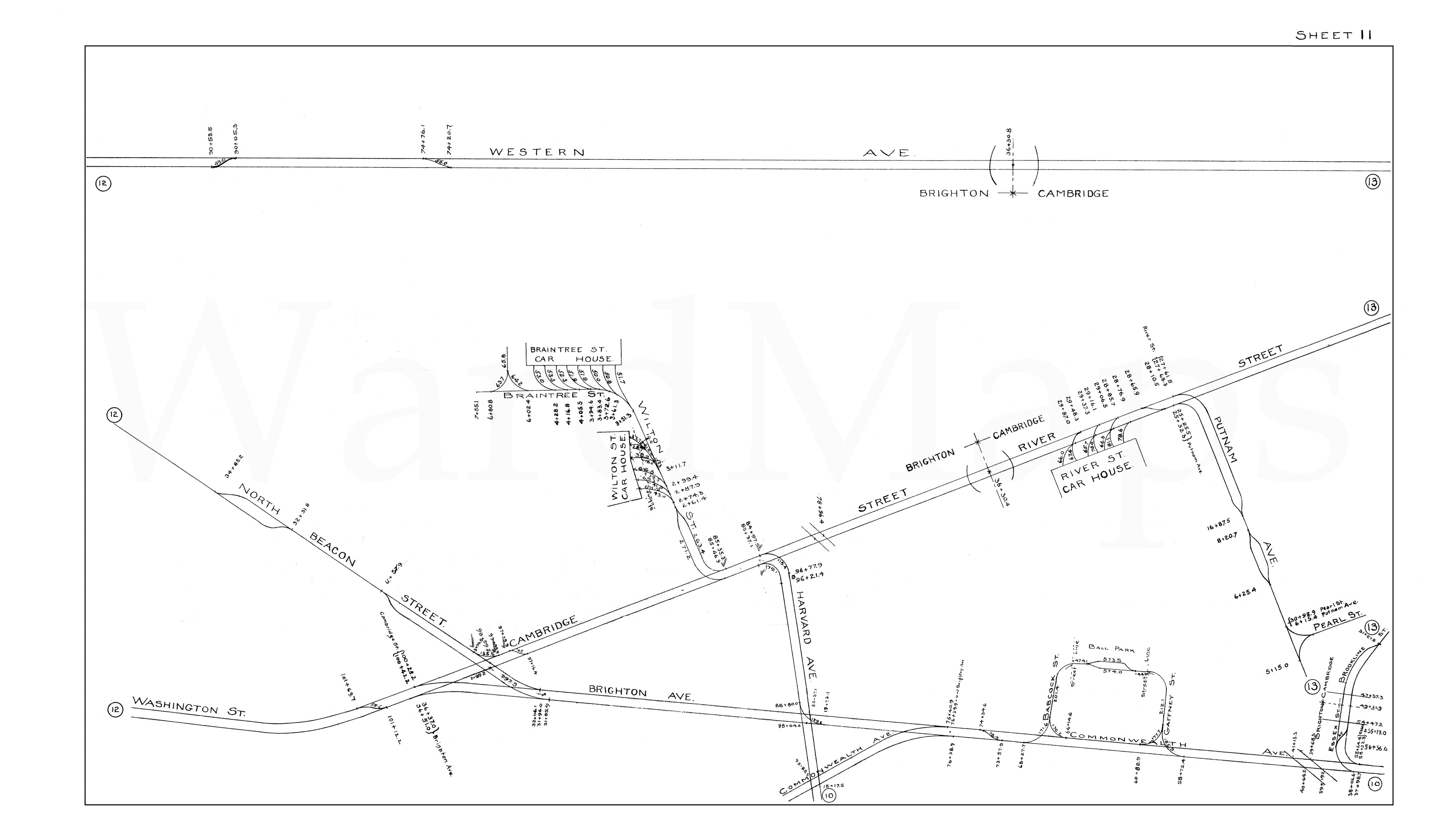 BERy Track Milage Map 1919 Plate 11: Allston, Brighton, and Cambridge ...
