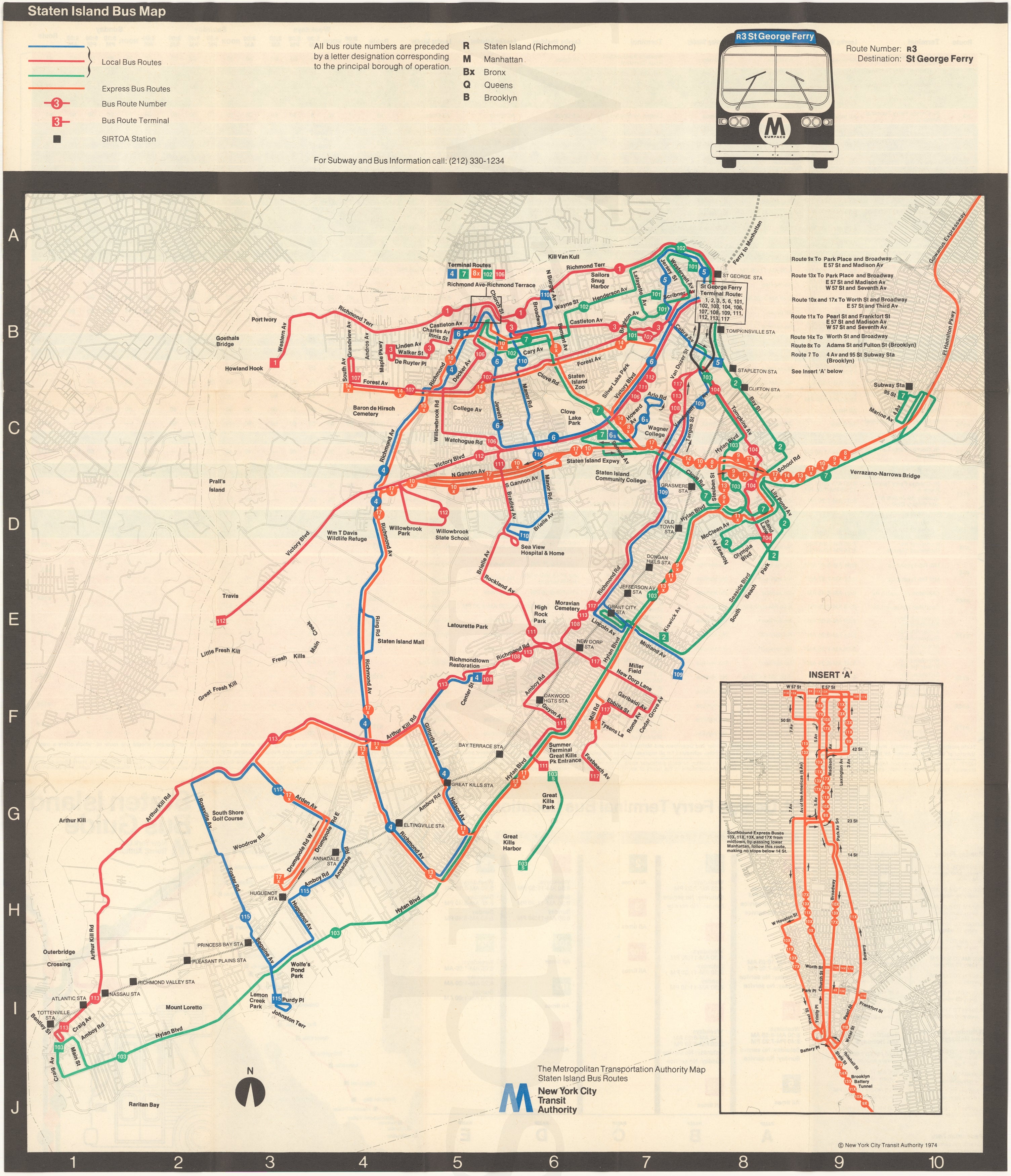 Staten Island, New York Bus System Map 1974 (Side A) – WardMaps LLC