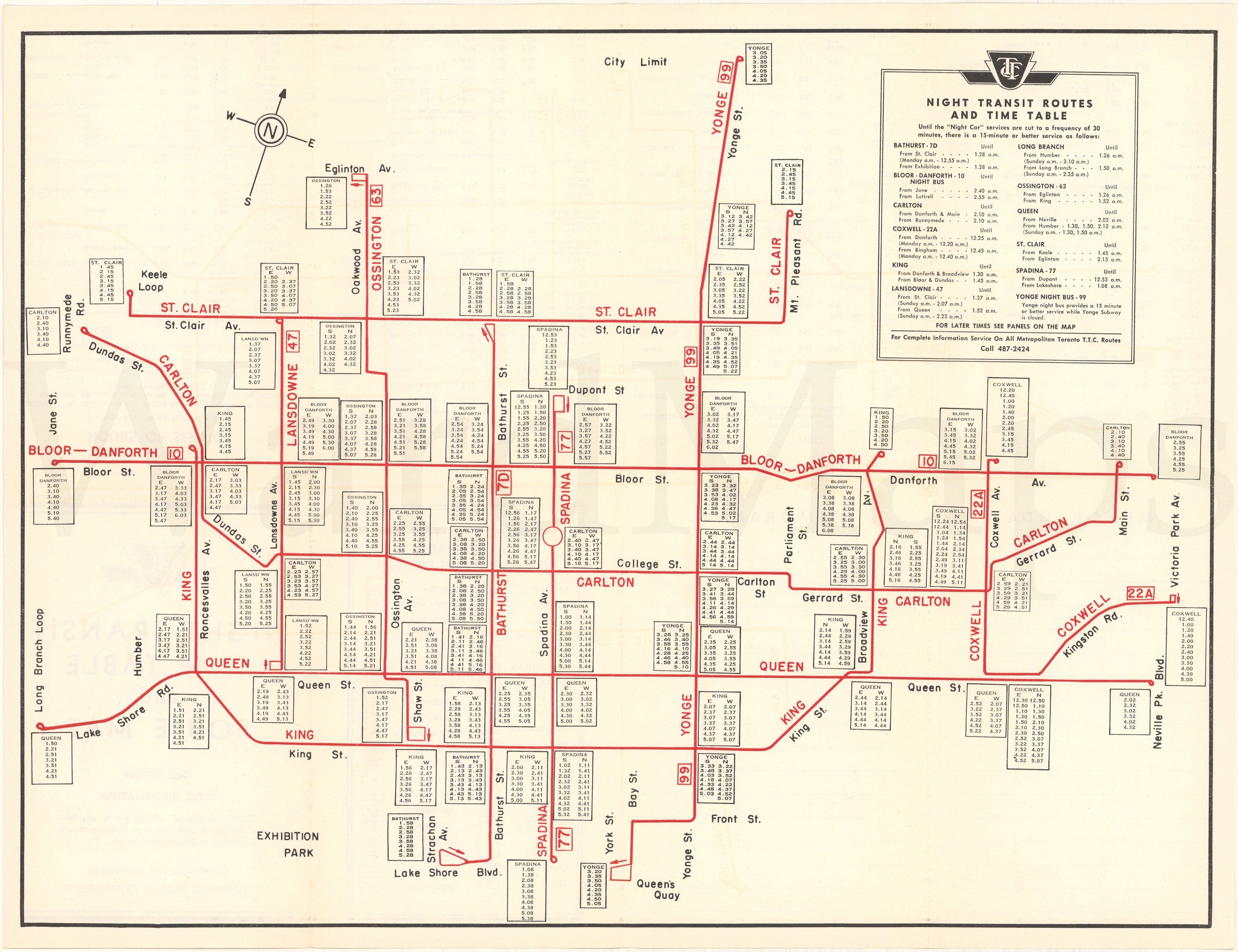 Toronto Transit Commission Night Routes 1966 February (Side A ...
