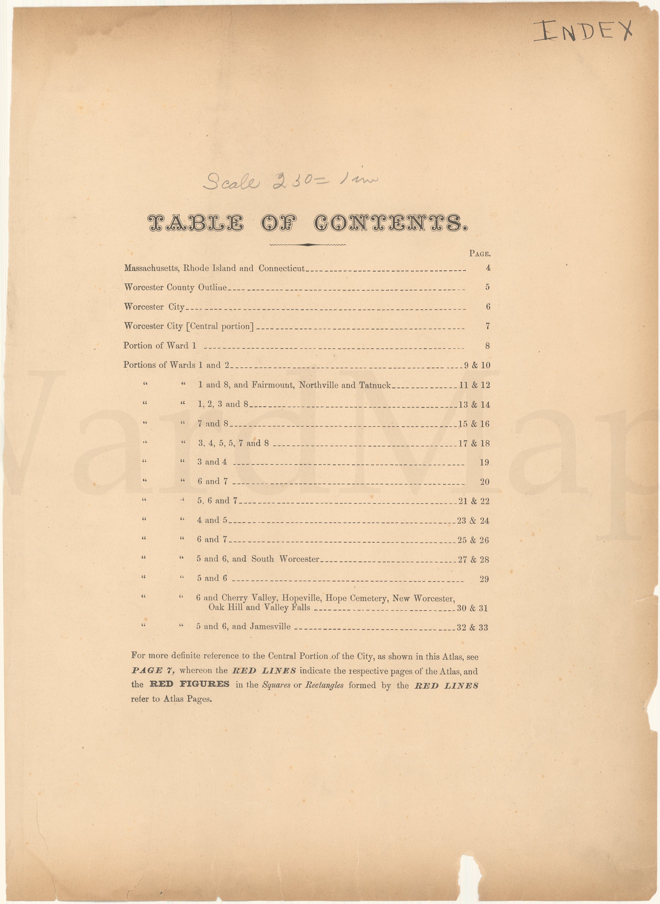Worcester, Massachusetts 1870 Table of Contents – WardMaps LLC