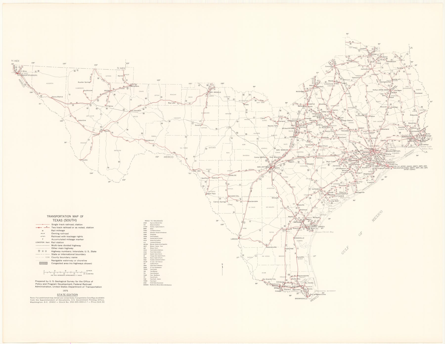 Texas South Transportation Map 1975: State Edition – WardMaps LLC