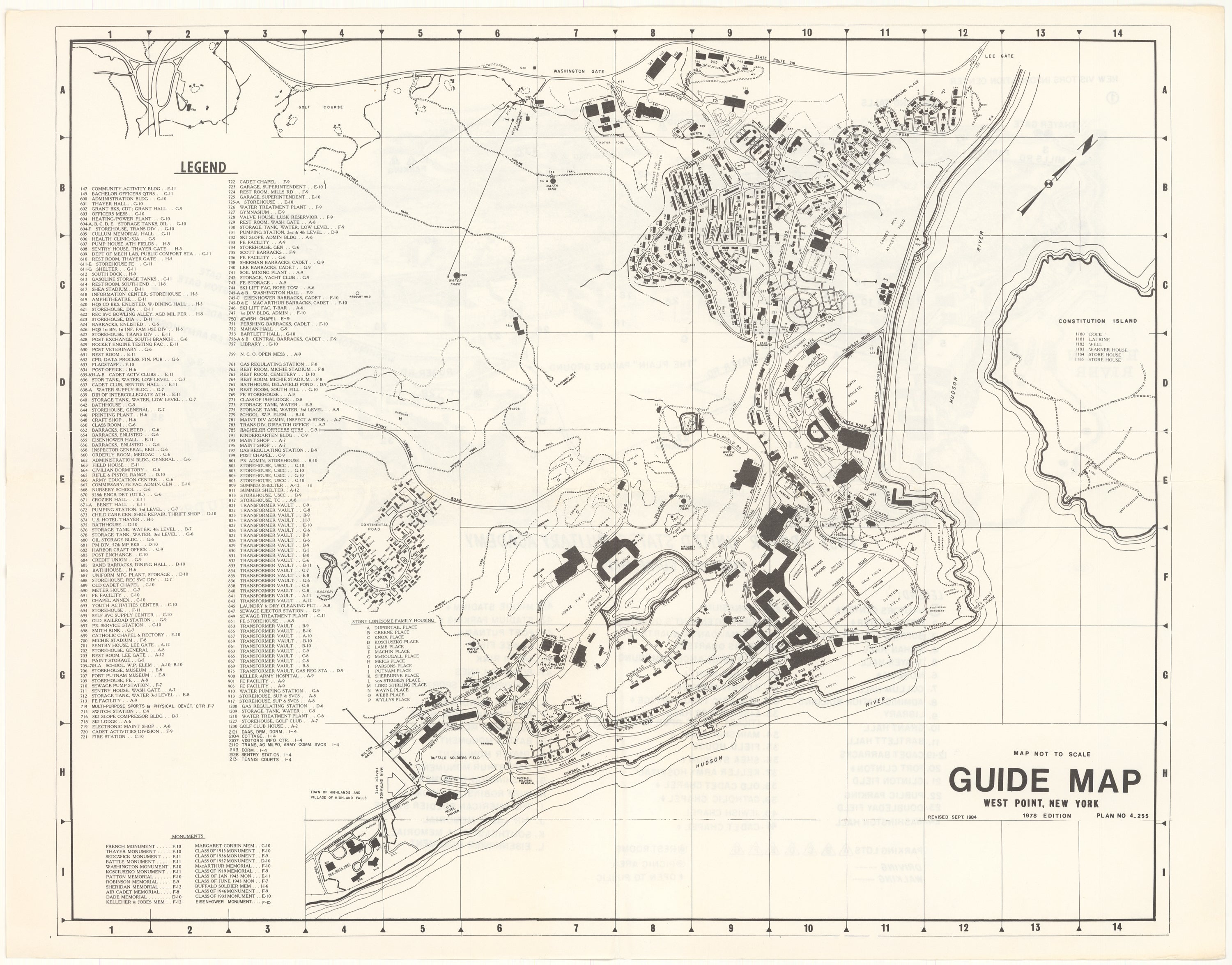 West Point, New York Map 1978: U.S. Military Academy Campus Map (Side ...