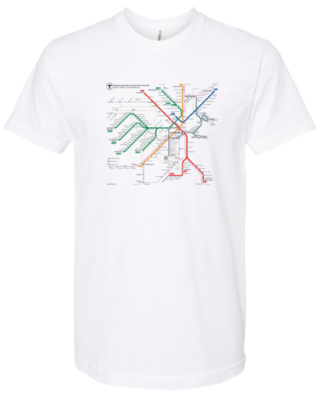 Boston MBTA Map on White T-Shirt (ADULT UNISEX) – WardMaps LLC
