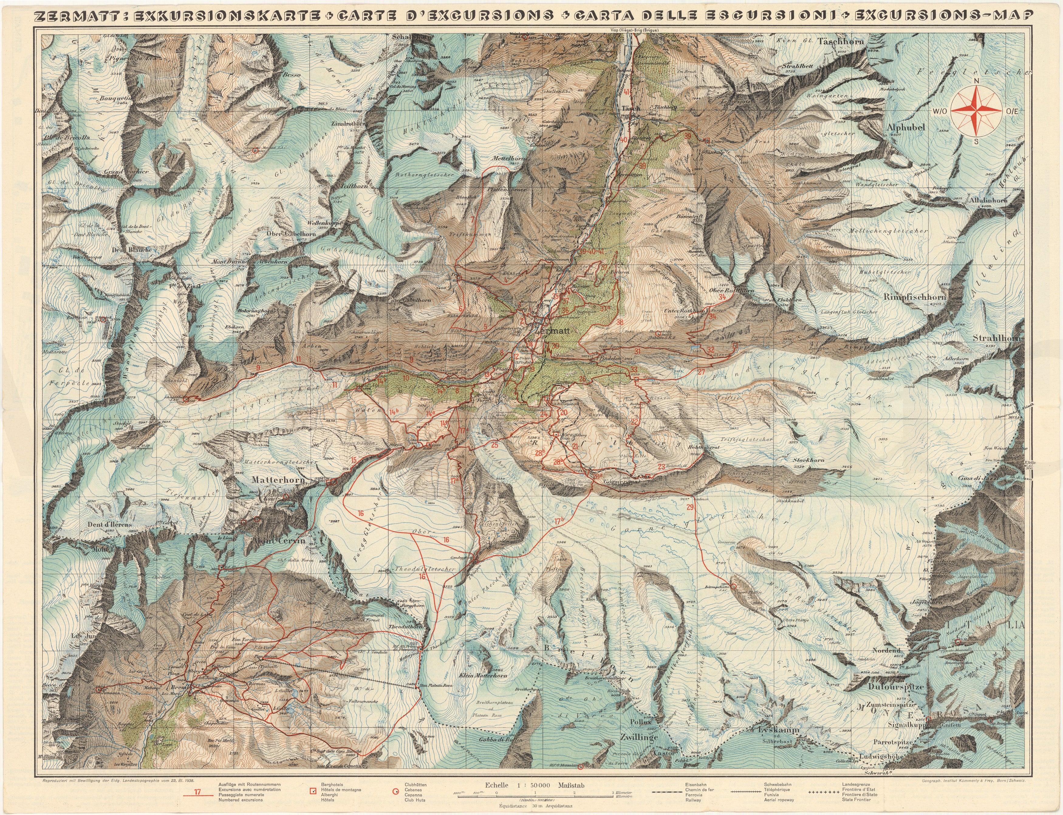 Zermatt and Matterhorn Region, Switzerland 1938 – WardMaps LLC